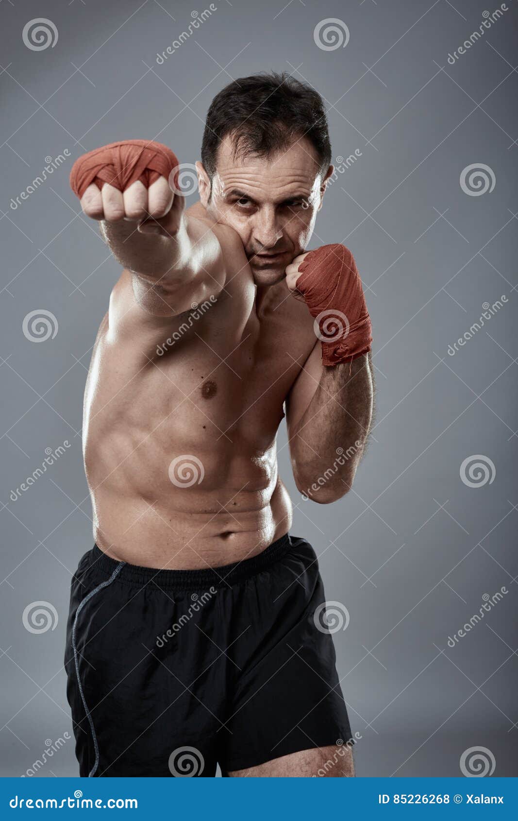 Kickbox Fighter on Gray Background Stock Photo - Image of exercise ...