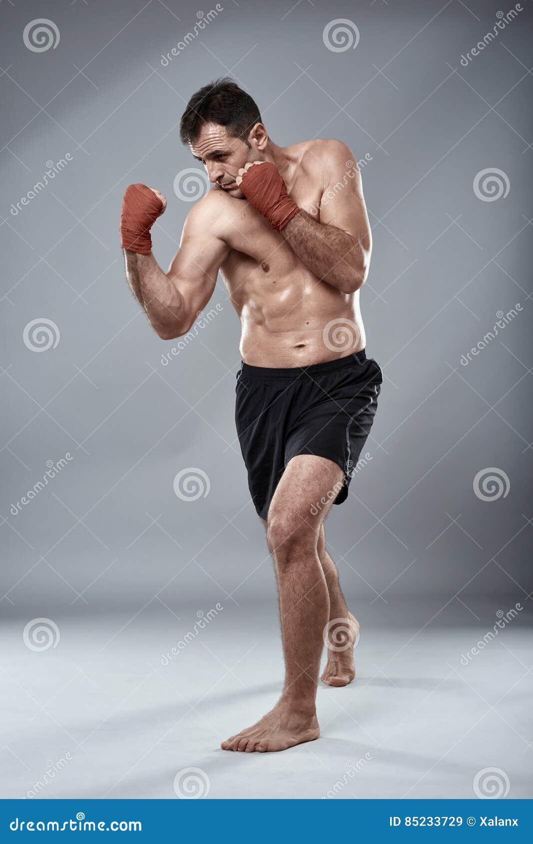 Kickbox Fighter on Gray Background Stock Image - Image of kick, martial ...