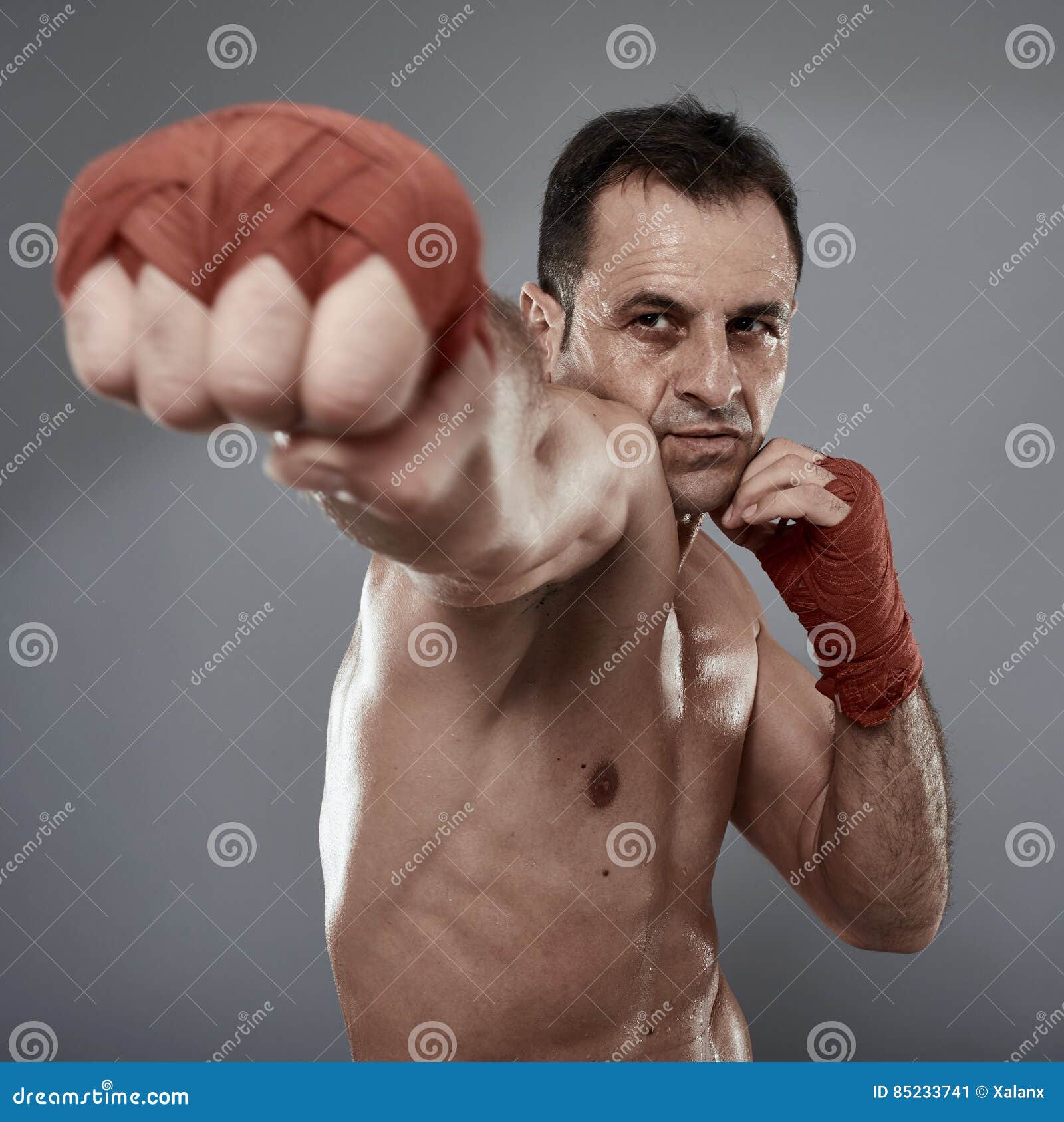 Kickbox Fighter on Gray Background Stock Image - Image of body, healthy ...