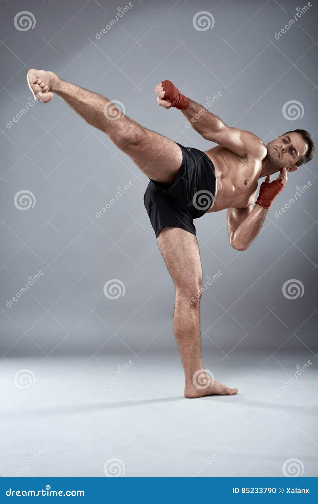 Kickbox Fighter on Gray Background Stock Photo - Image of karate ...