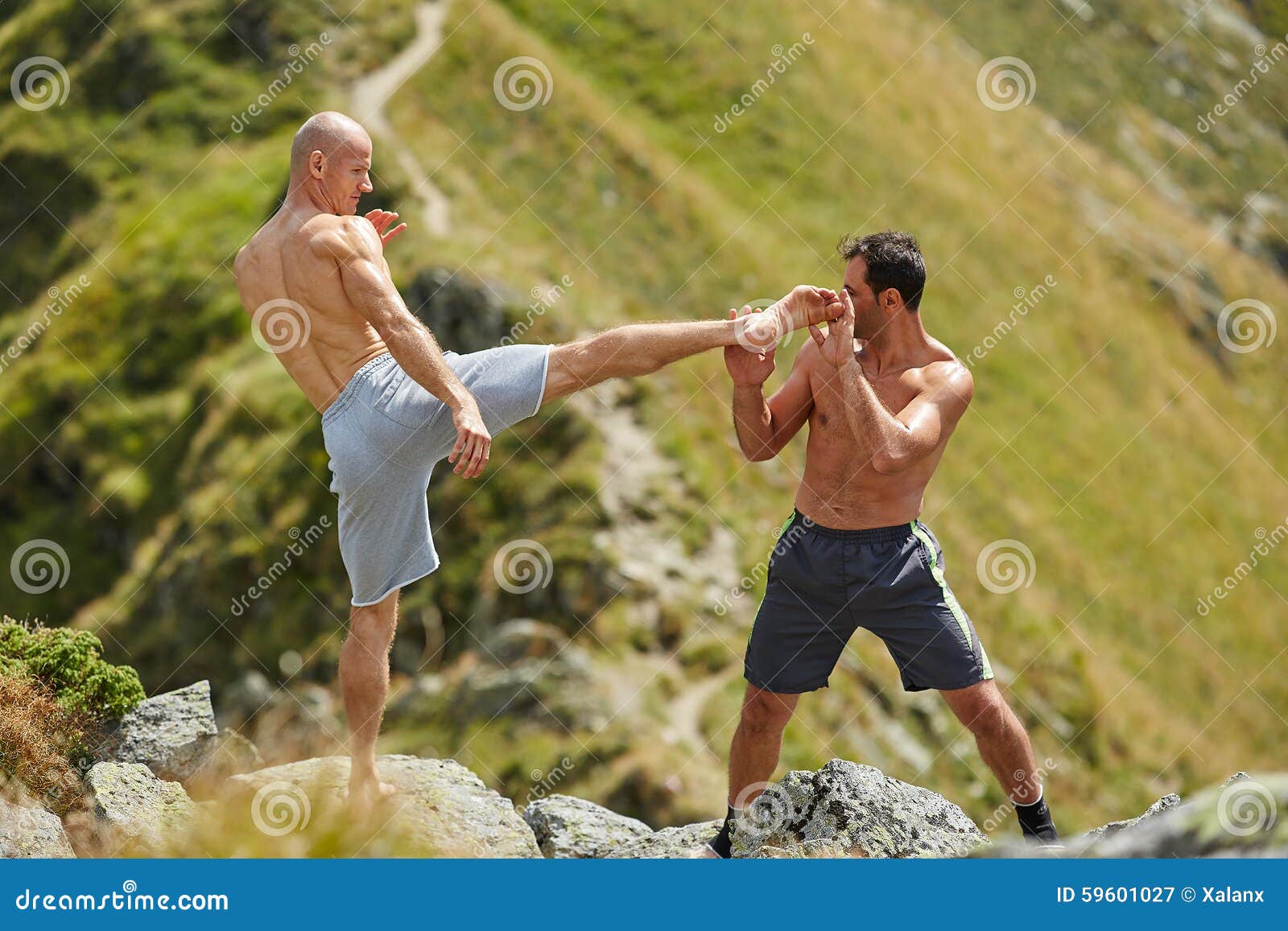 Kickbox Fighters Sparring in the Mountains Stock Image - Image of kick ...