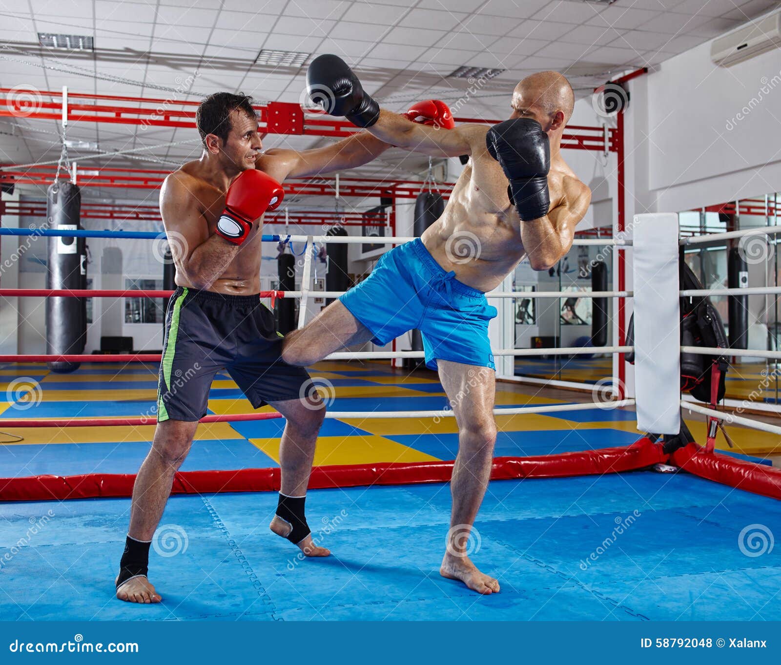 Kickbox Fighters Sparring in the Ring Stock Photo - Image of kickboxing ...