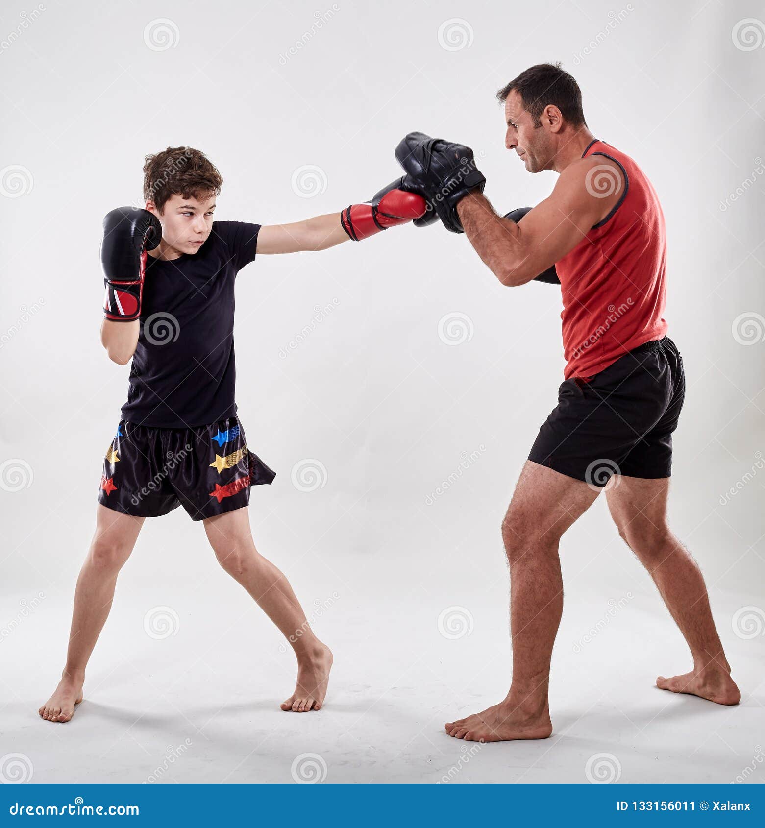 Kickboxer Kid and His Coach Stock Image - Image of mitts, martial ...