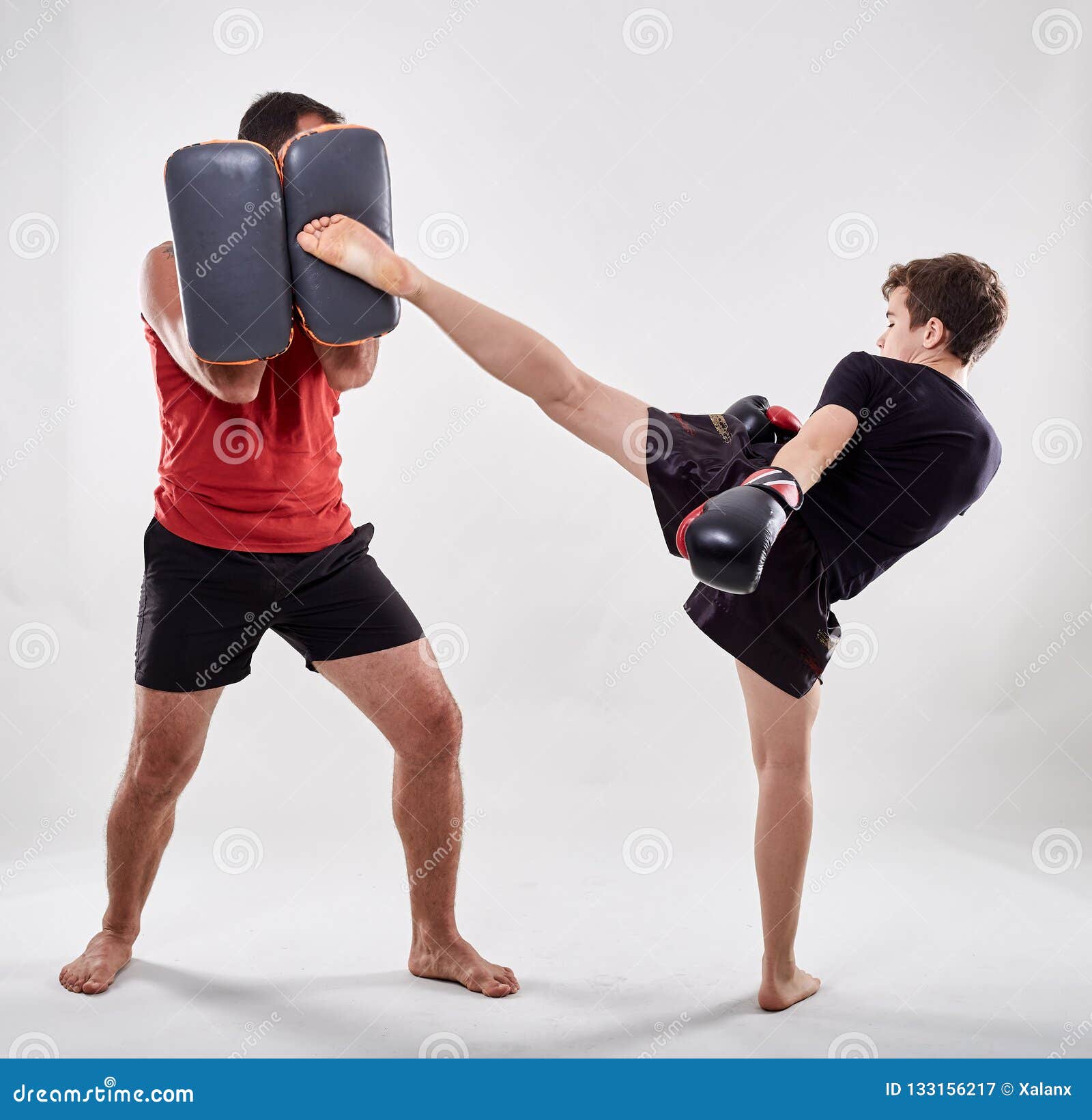 Kickboxer Kid and His Coach Stock Image - Image of caucasian, gloves ...