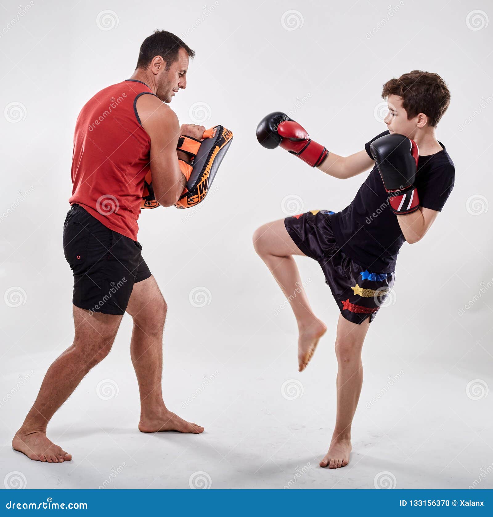 Kickboxer Kid and His Coach Stock Photo - Image of coach, exercise ...