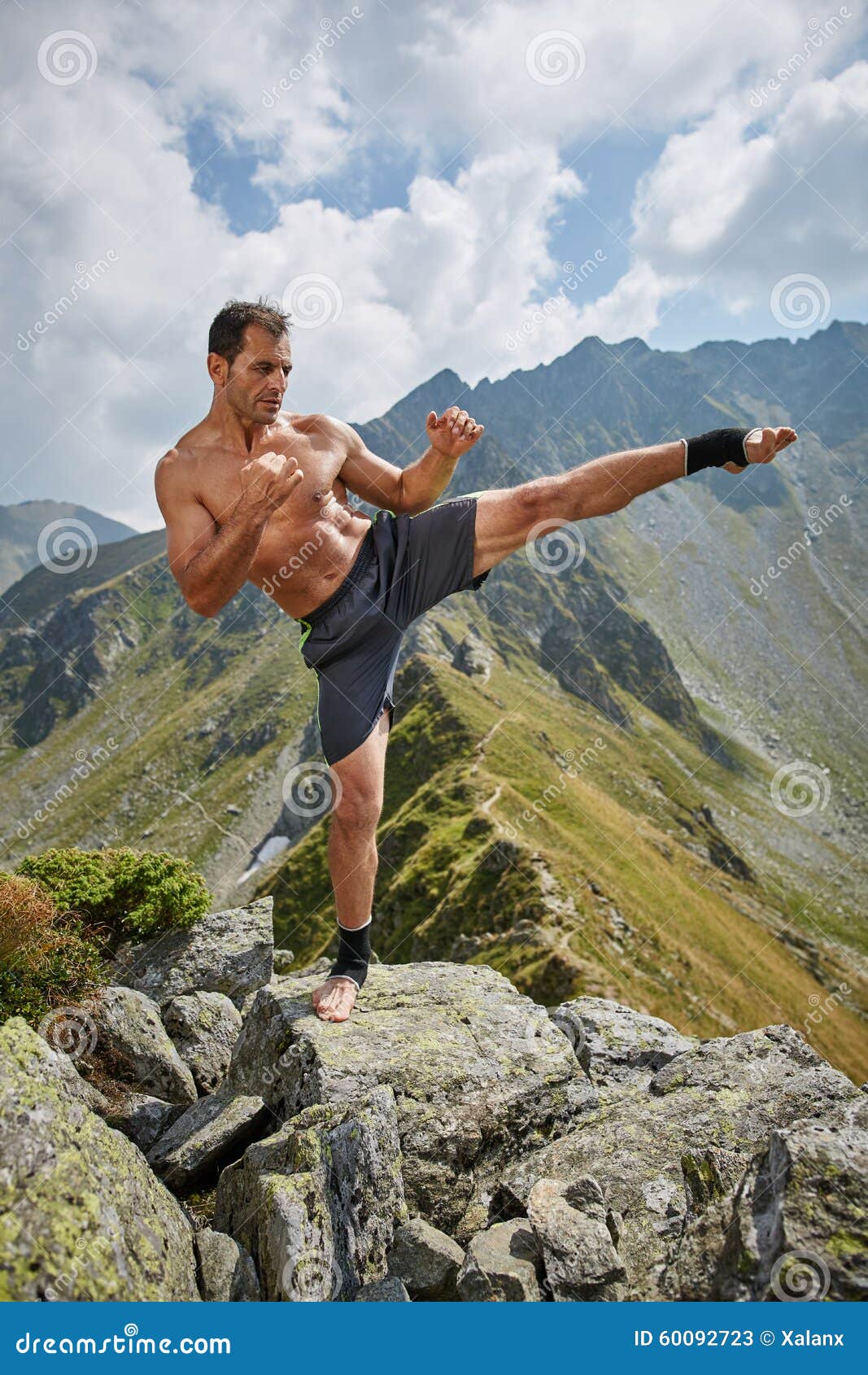 Kickboxer or Muay Thai Fighter Training on a Mountain Stock Image ...