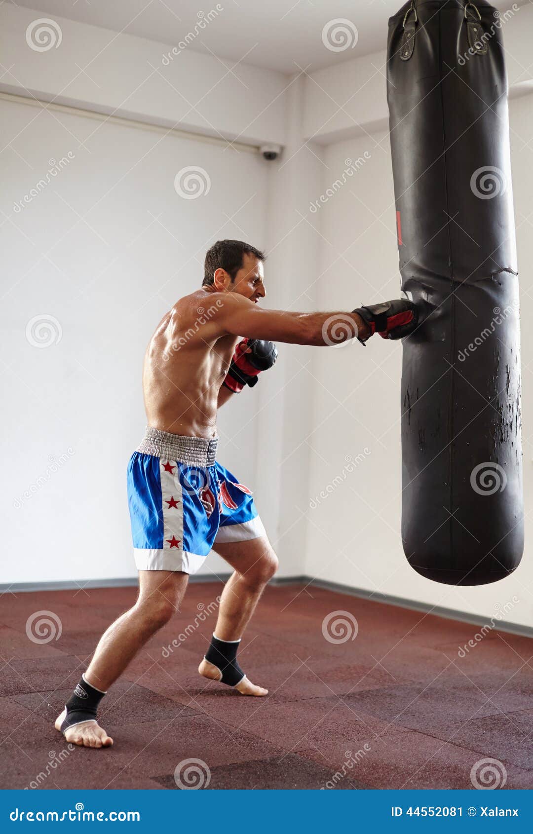 Kickboxer Training with Punchbag Stock Image - Image of adult, male ...