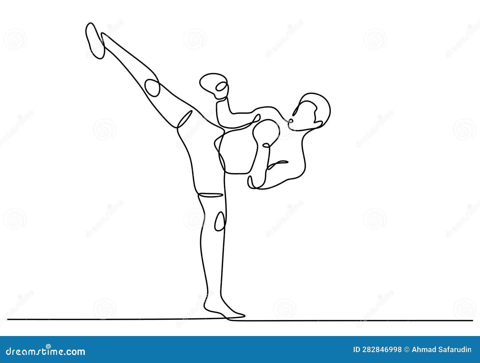 Kickboxing Continuous Line Drawing. Vector Illustration of a Man Kick ...