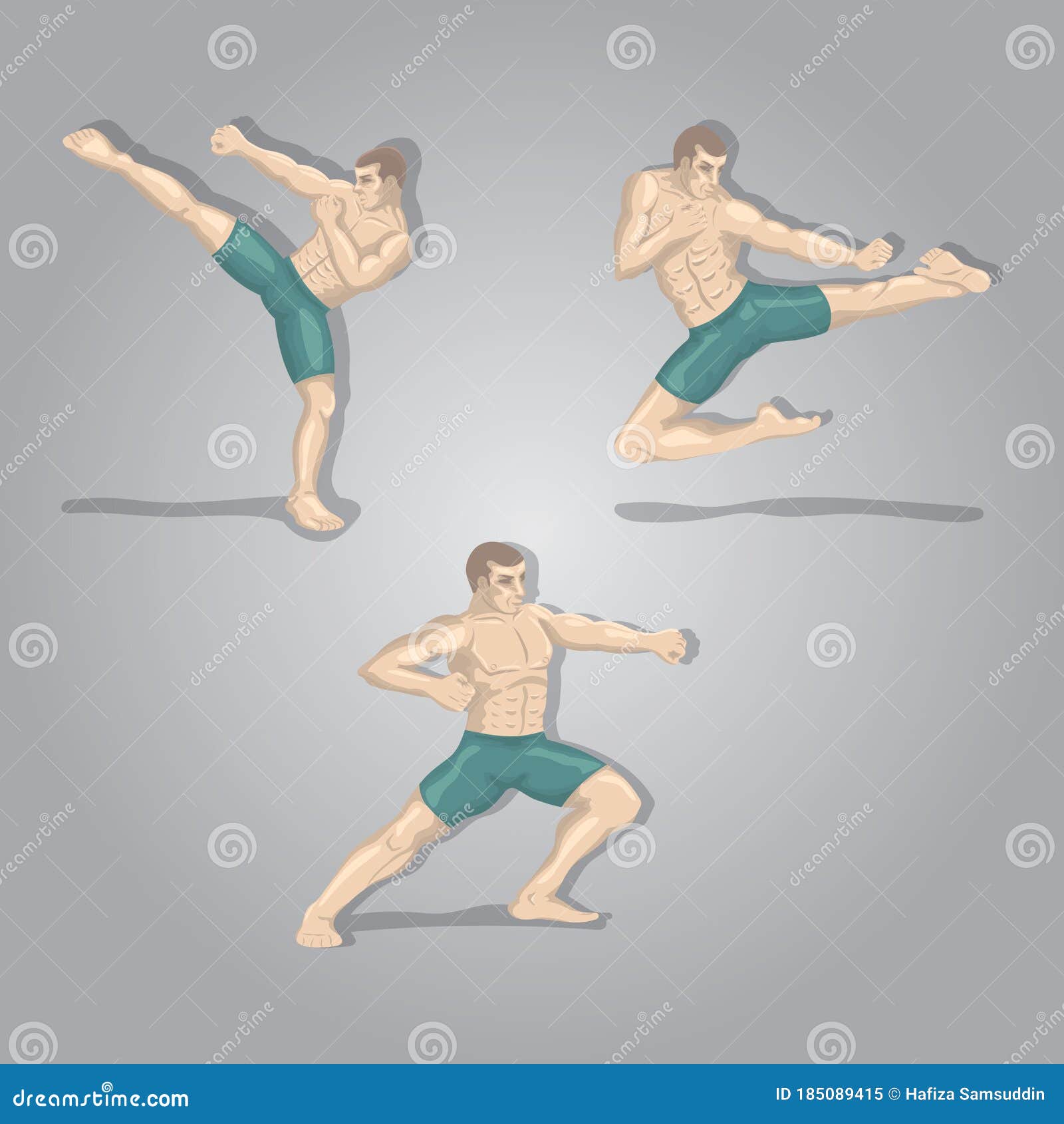 Kickboxing Player in Poses. Vector Illustration Decorative Design Stock ...