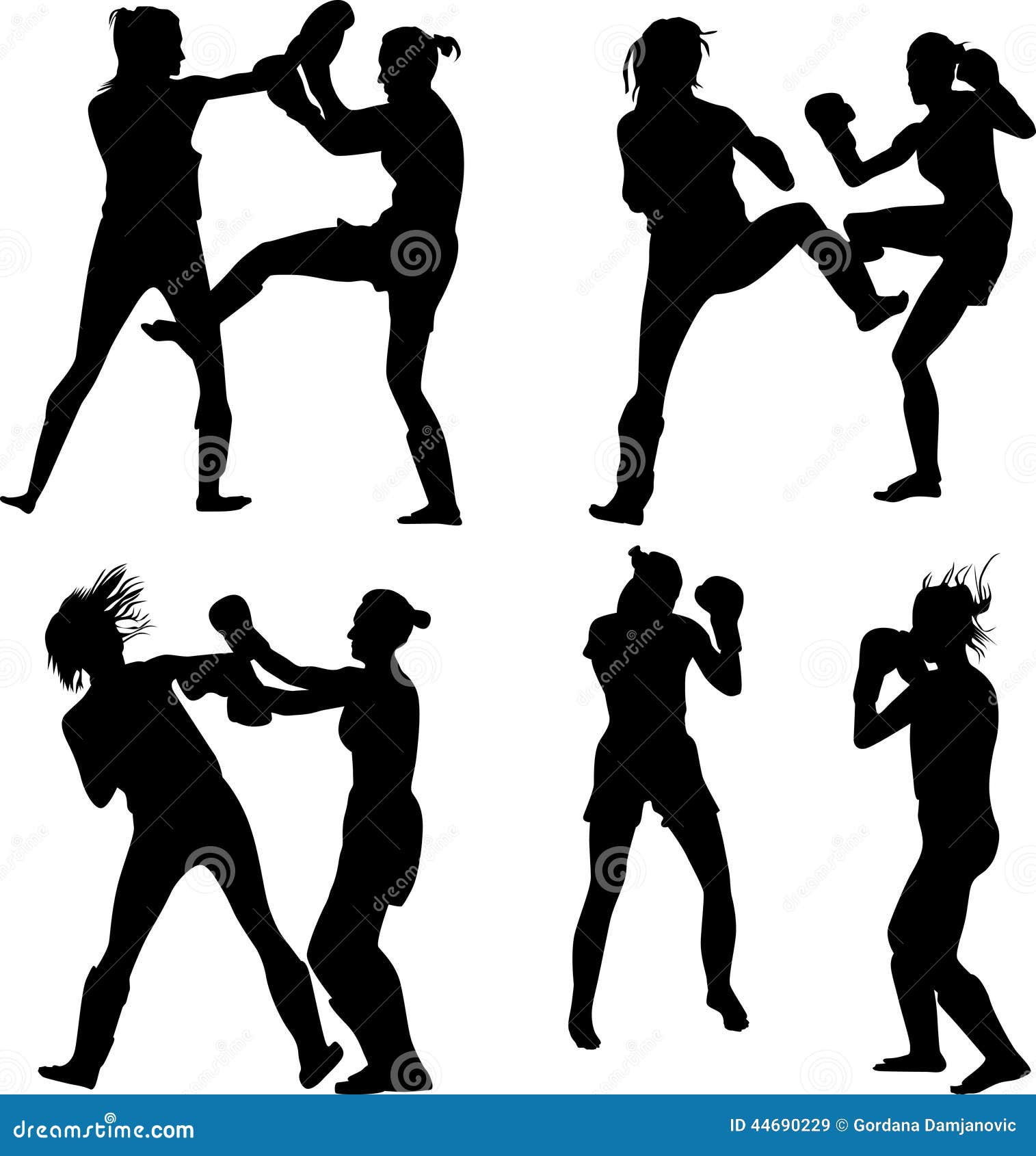 Roundhouse Side Kicks. Side Kick. Sport Exersice. Silhouettes Of Woman ...