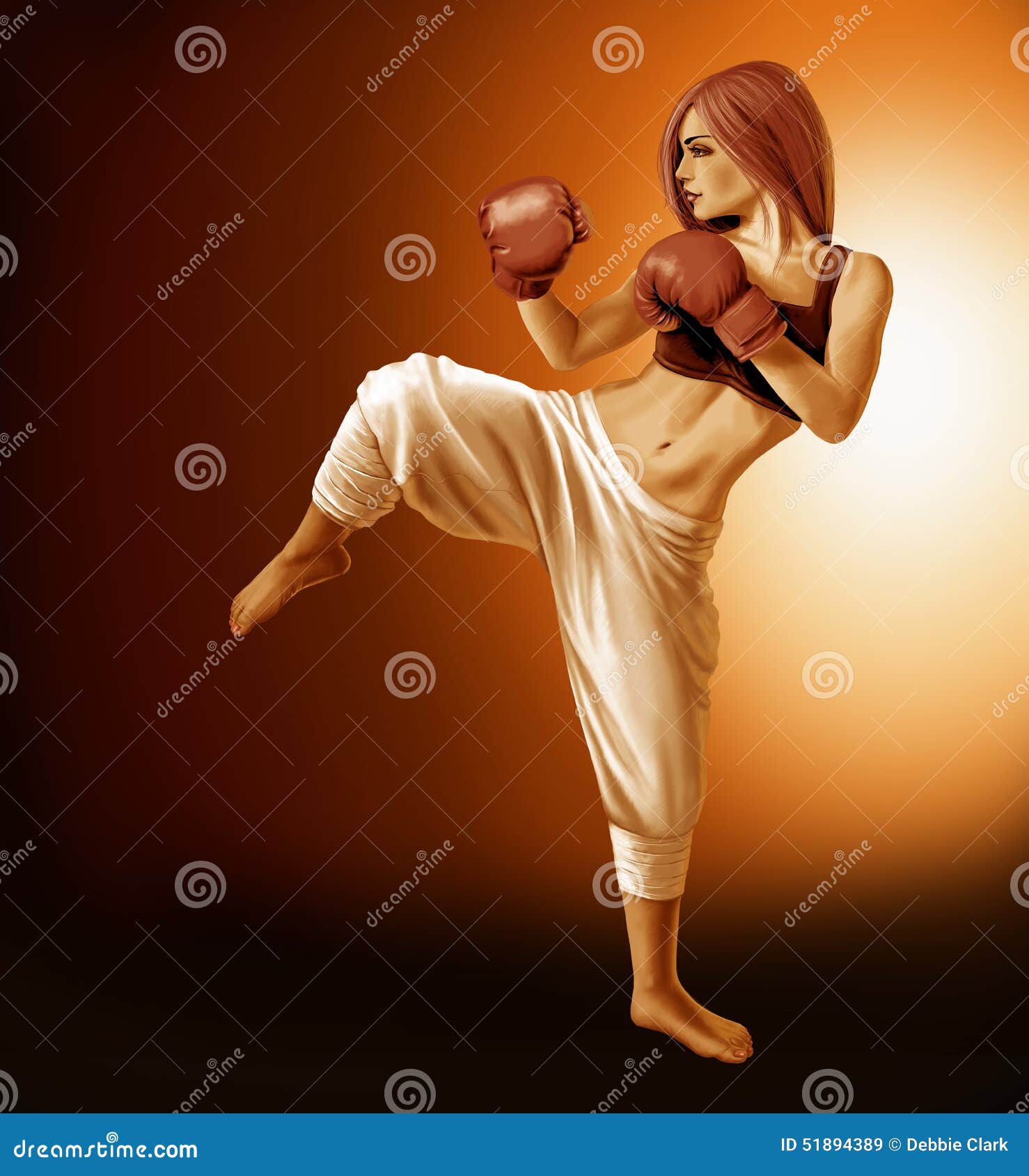 Mma Or Kickboxing Woman Fighter Illustration Visualized With Silhouette