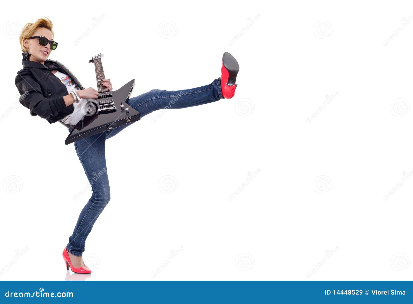 Kicking woman guitarist stock image. Image of cool, entertainer - 14448529