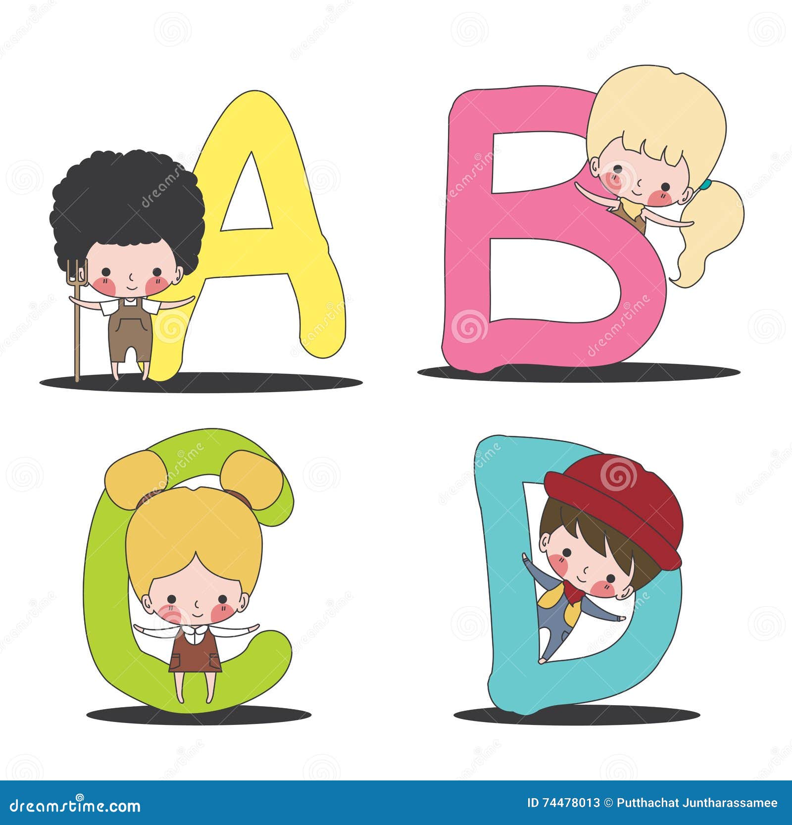 Kid and ABCD set stock vector. Illustration of education - 74478013