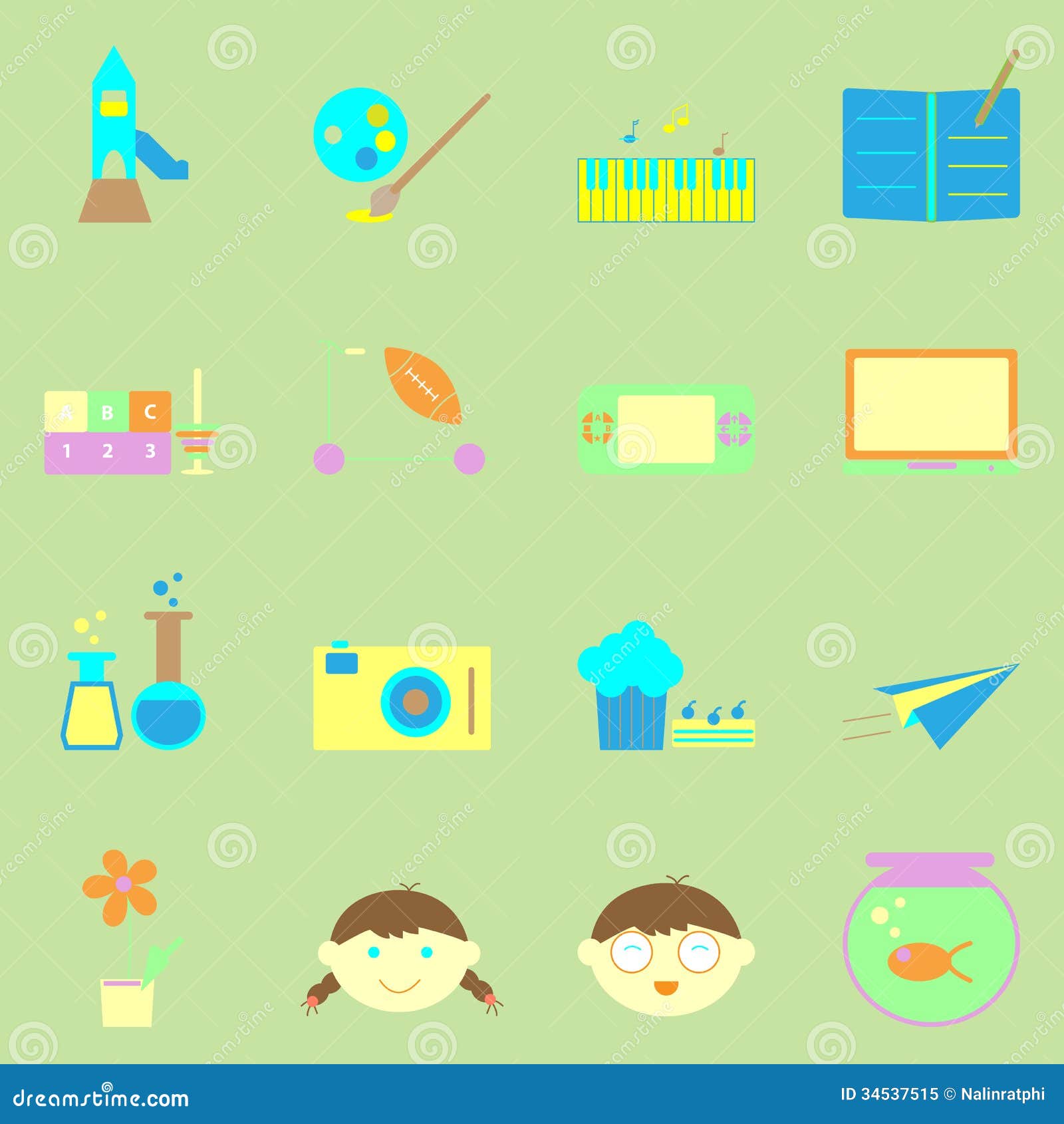 Kid Activities Color Icons Set Stock Vector - Illustration of learning ...