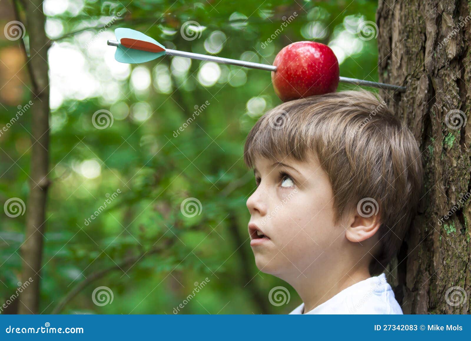 Kid with apple on head stock image. Image of facial, bullseye - 27342083