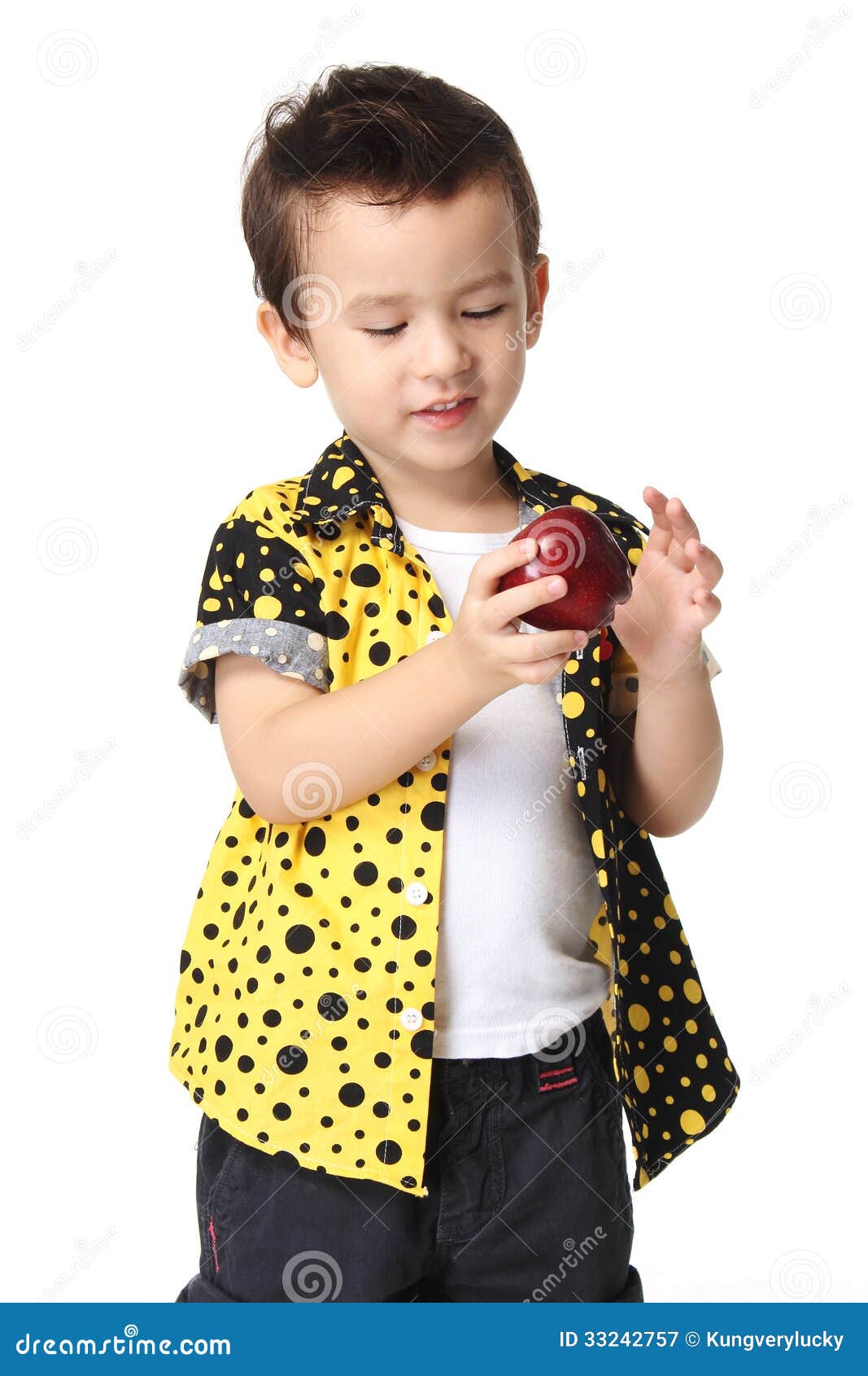 Kid with apple stock image. Image of adult, little, food - 33242757