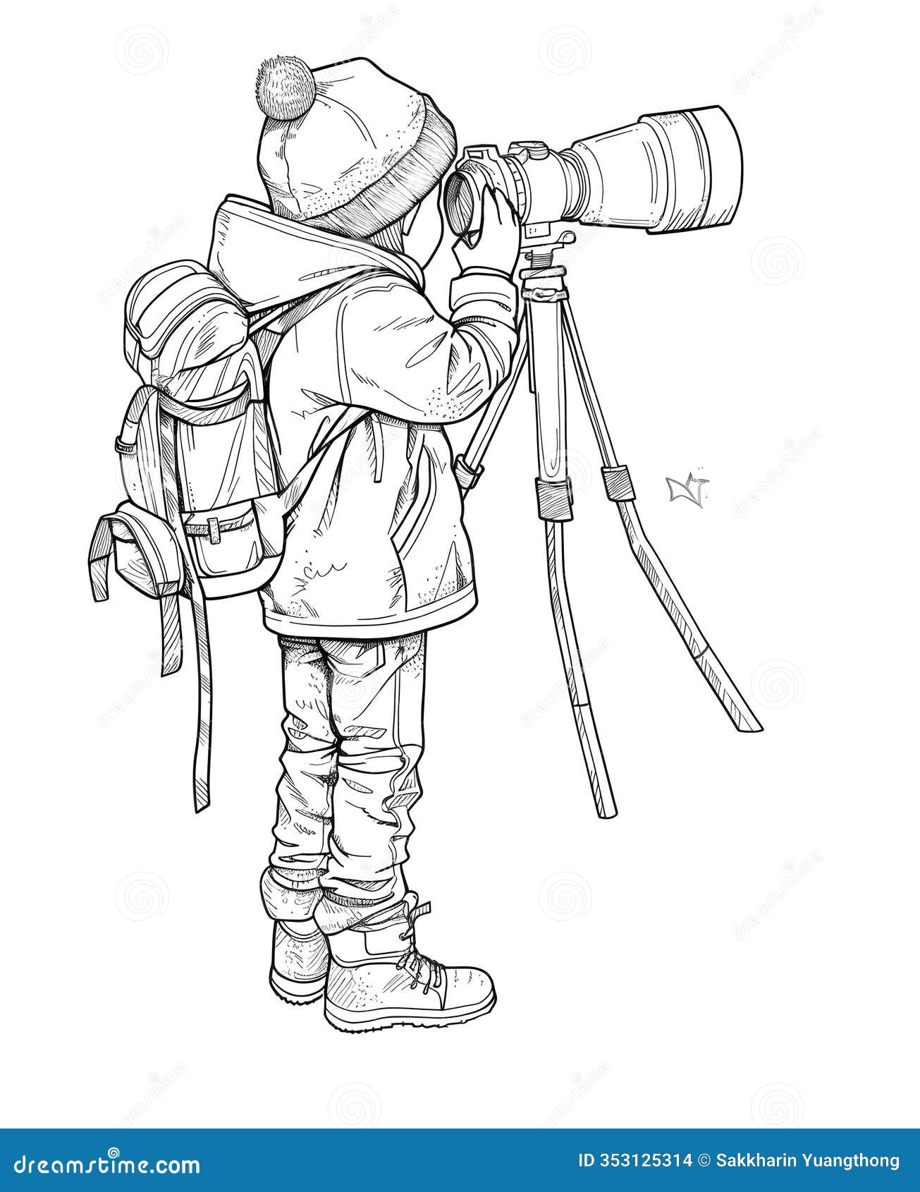 Kid Astronomer Using Telescope for Coloring Activity Stock Illustration ...