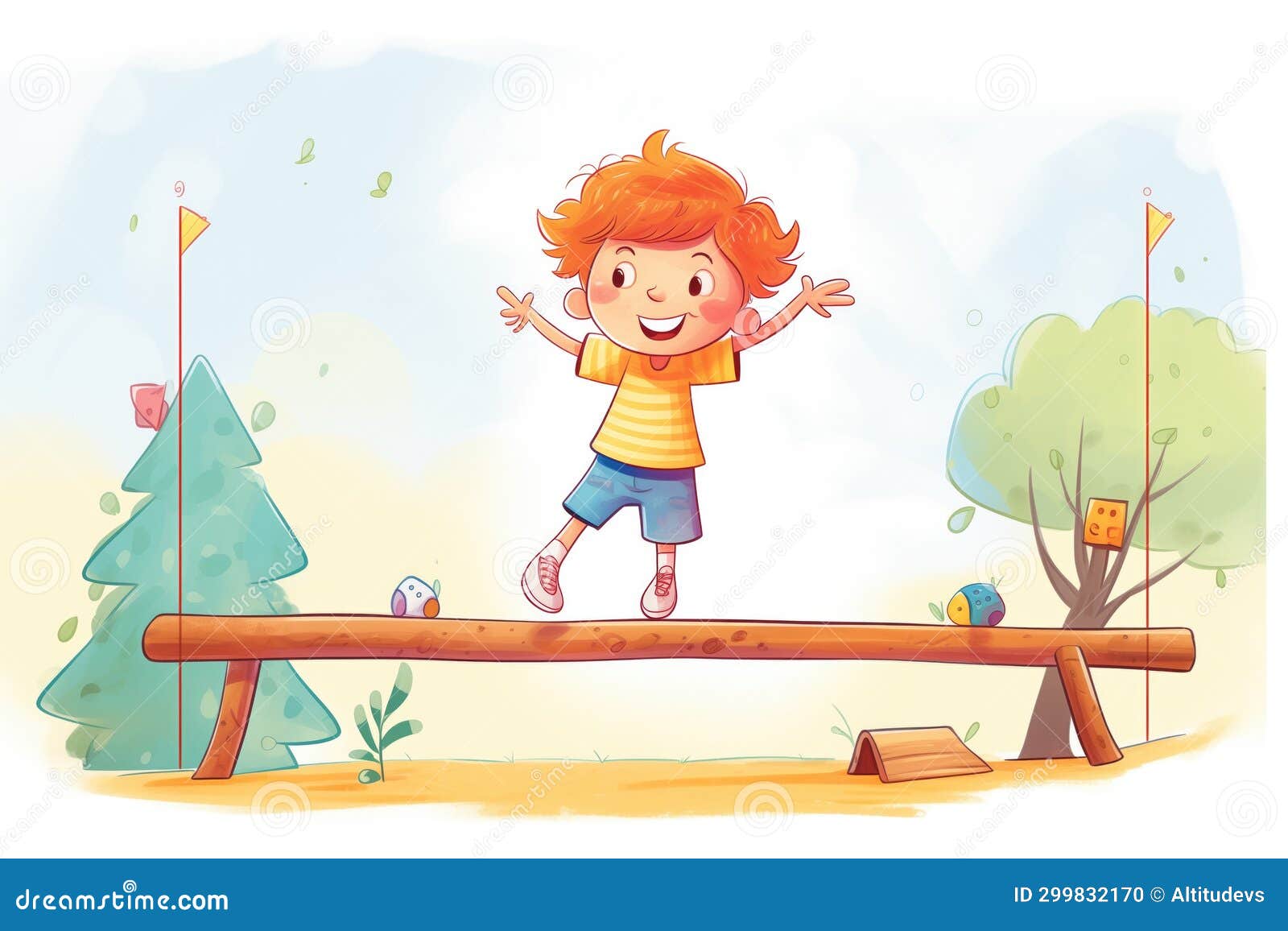 Kid Balancing on a Beam at a Playgrounds Obstacle Course Stock Photo ...