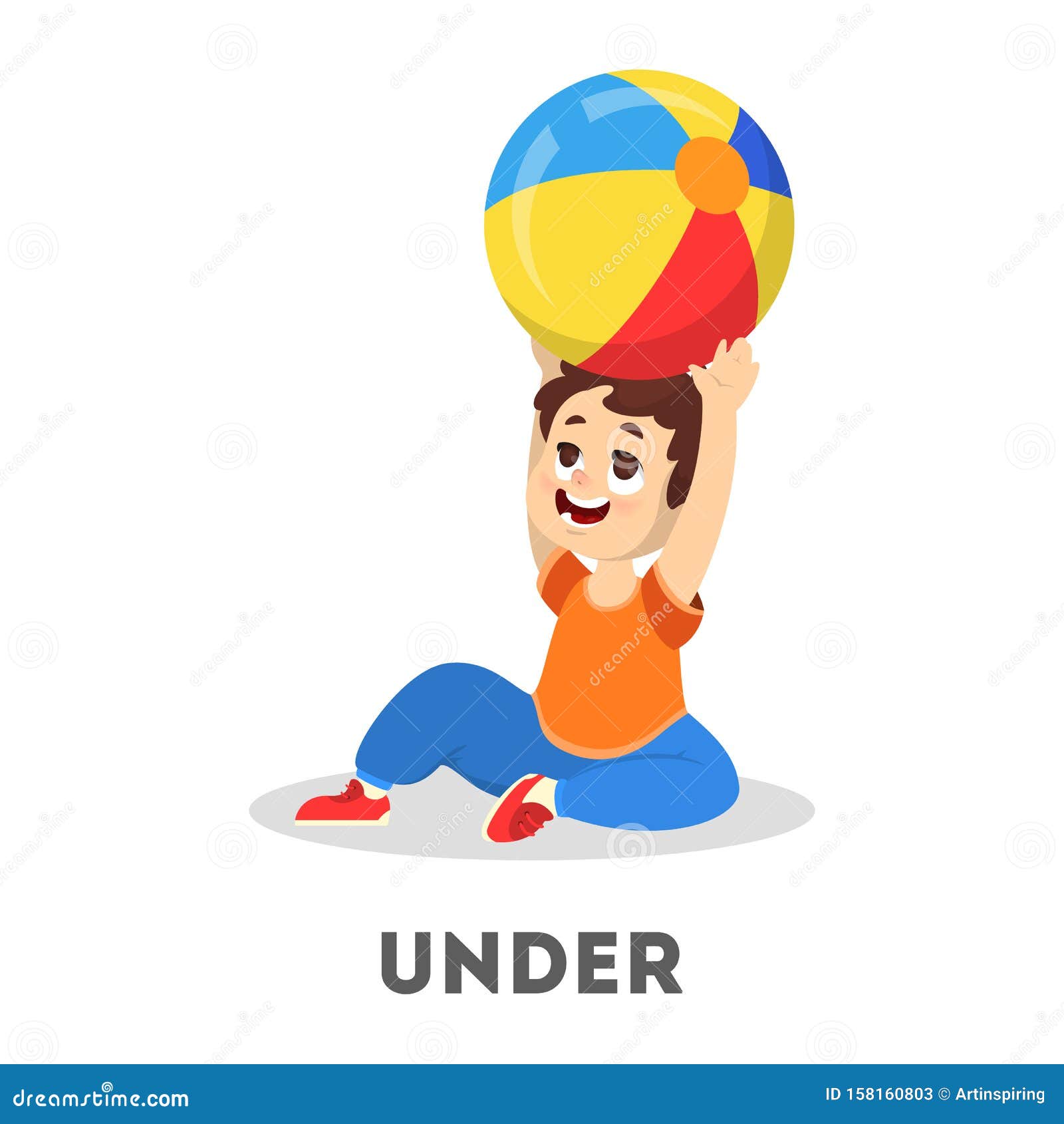 Kid and Ball. Learning Preposition Concept. the Boy Stock Vector ...