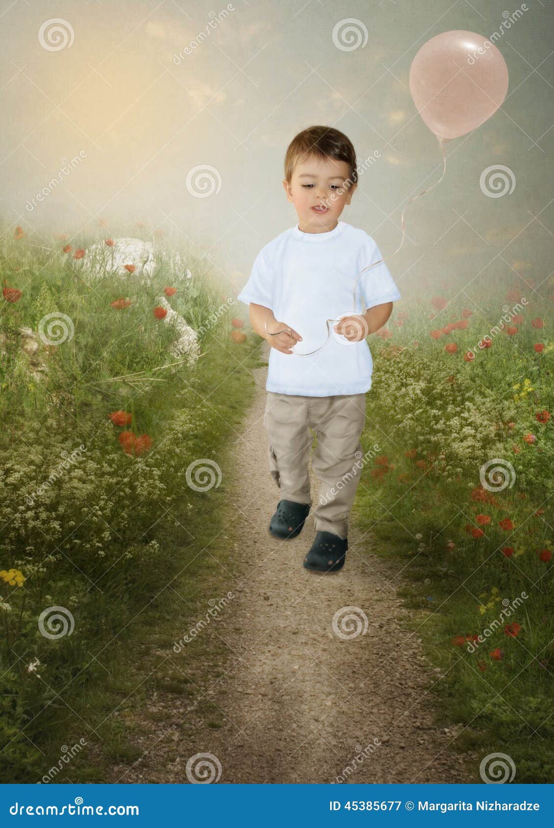 Kid with balloon on walk stock image. Image of child - 45385677