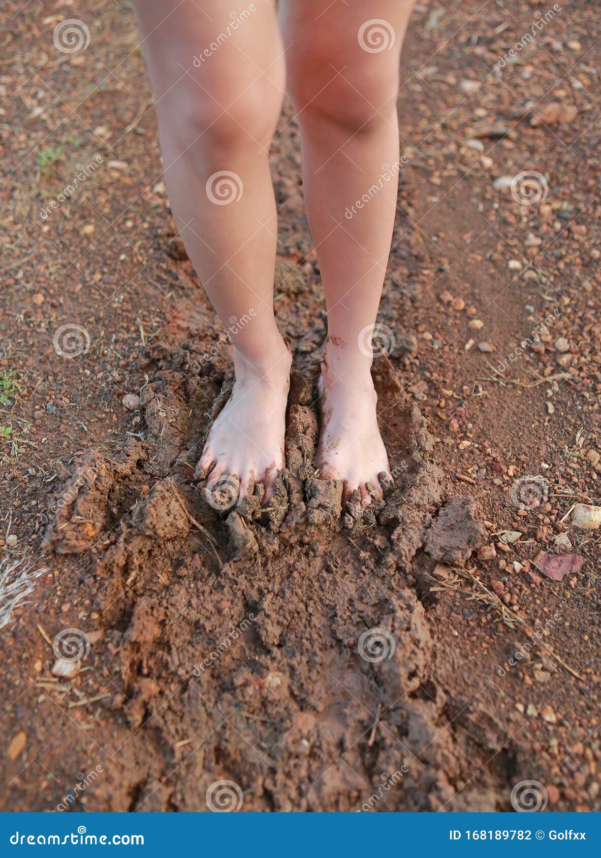 Kid Bare Foot with Muddy Feet on the Rural Road Stock Photo - Image of ...