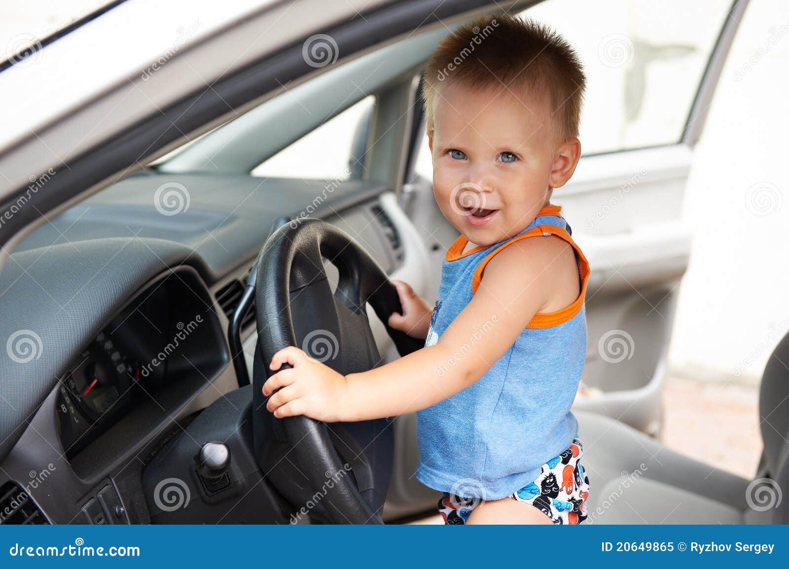 Kid Behind the Wheel of a Big Car Stock Image - Image of steering ...