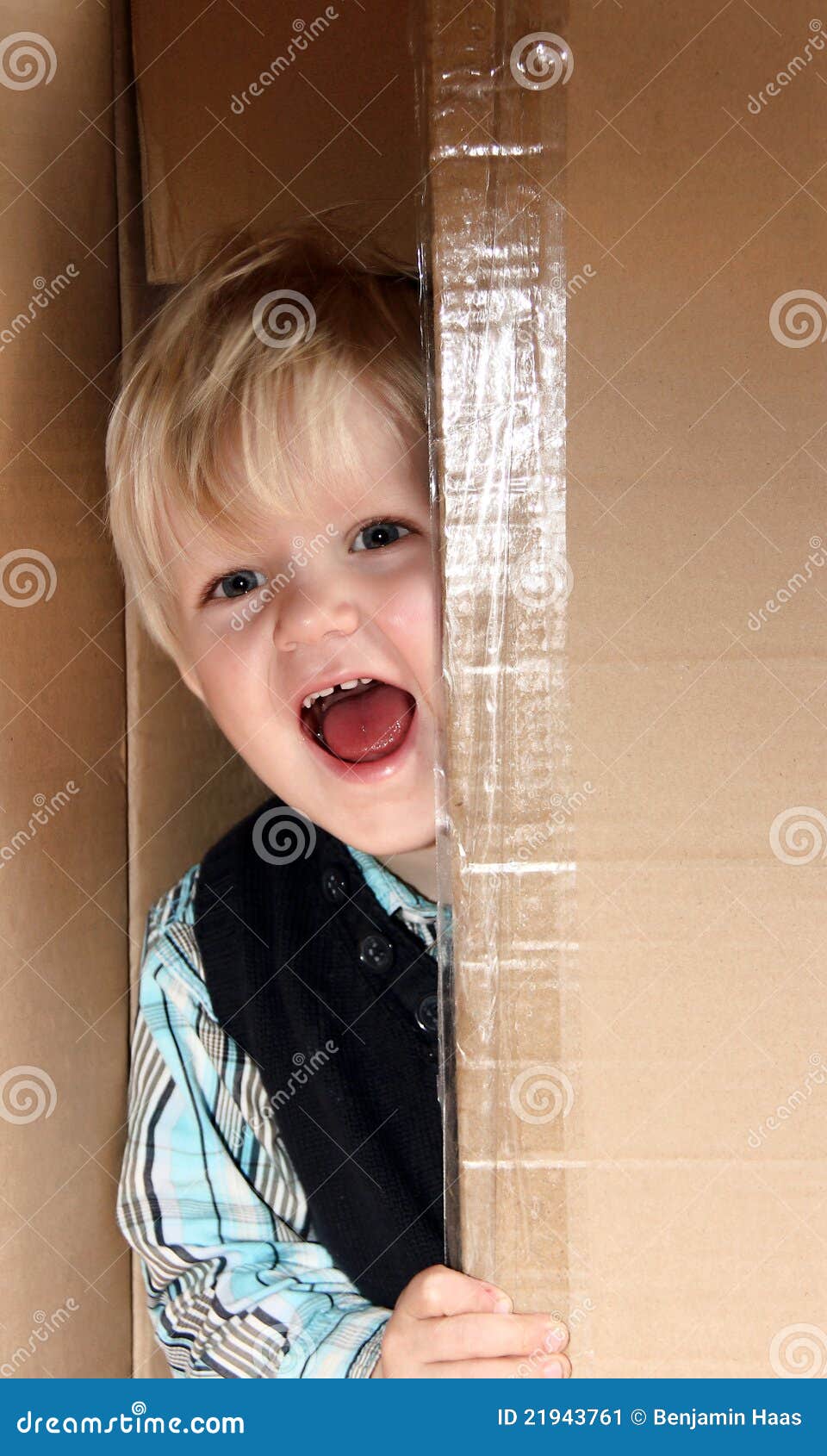 Kid in the box stock image. Image of hide, inside, cache - 21943761
