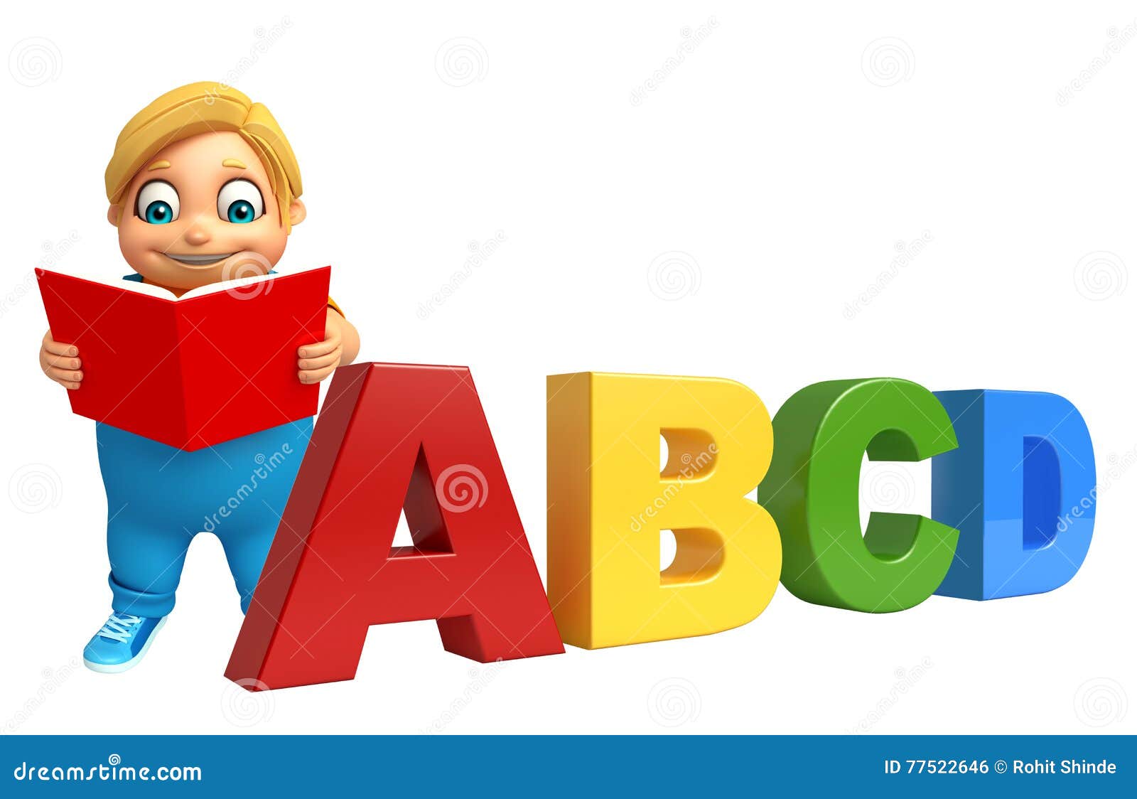 Kid Boy with Abcd Sign & Book Stock Illustration - Illustration of ...