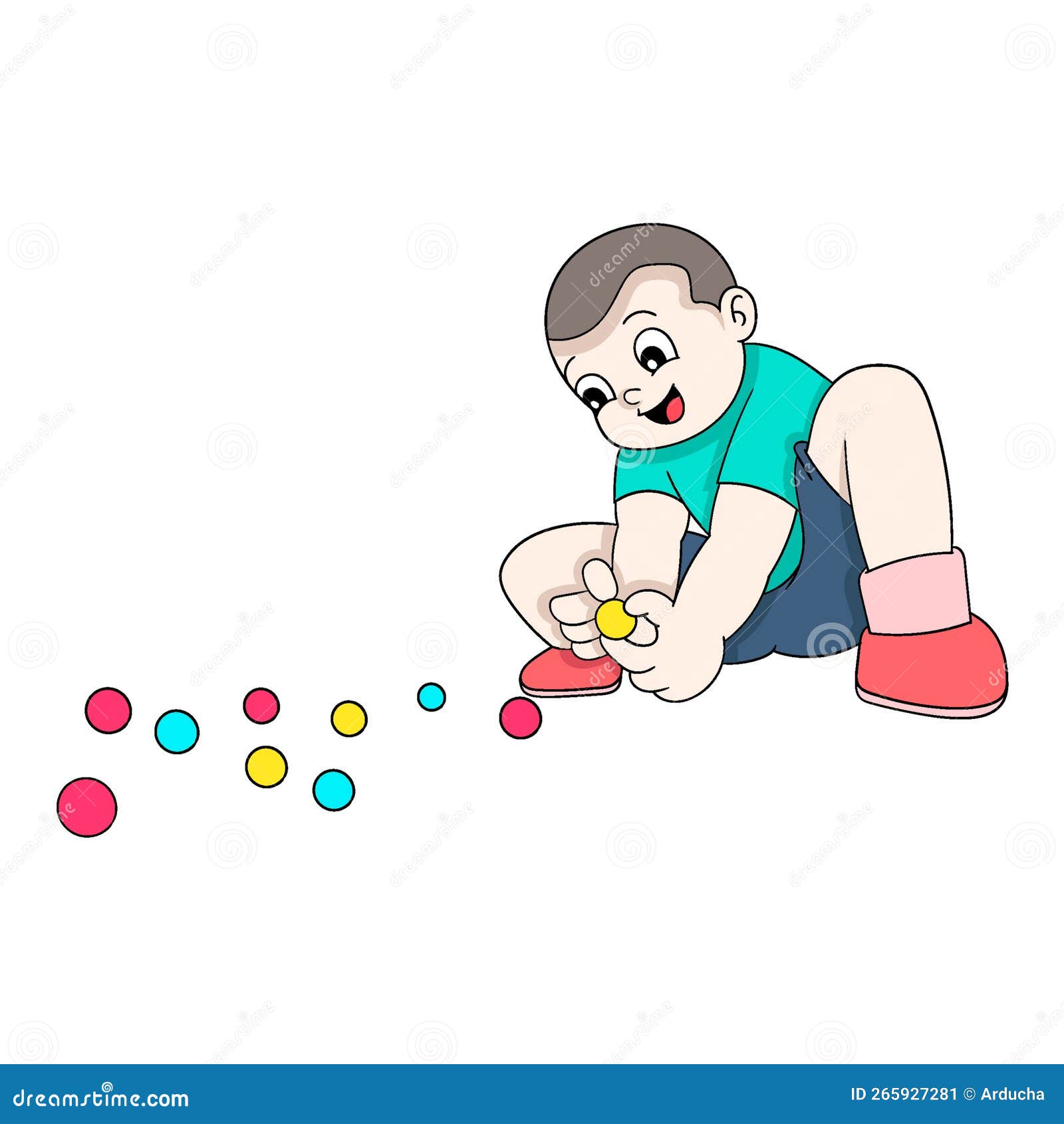 Kid Boy is Alone Playing Flicking Marbles Stock Vector - Illustration ...