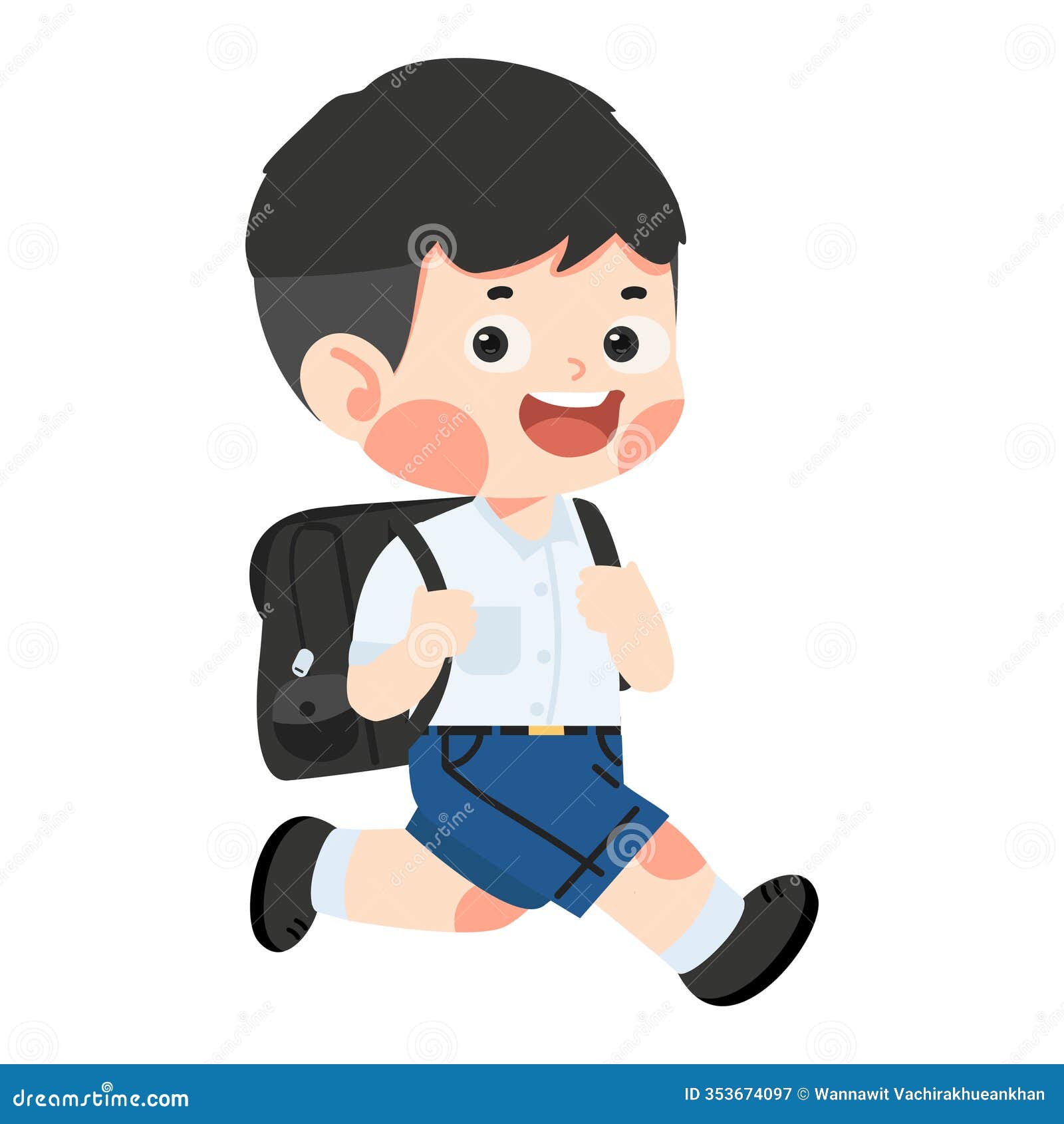 Kid Boy with a Backpack Hurries To School Stock Illustration ...