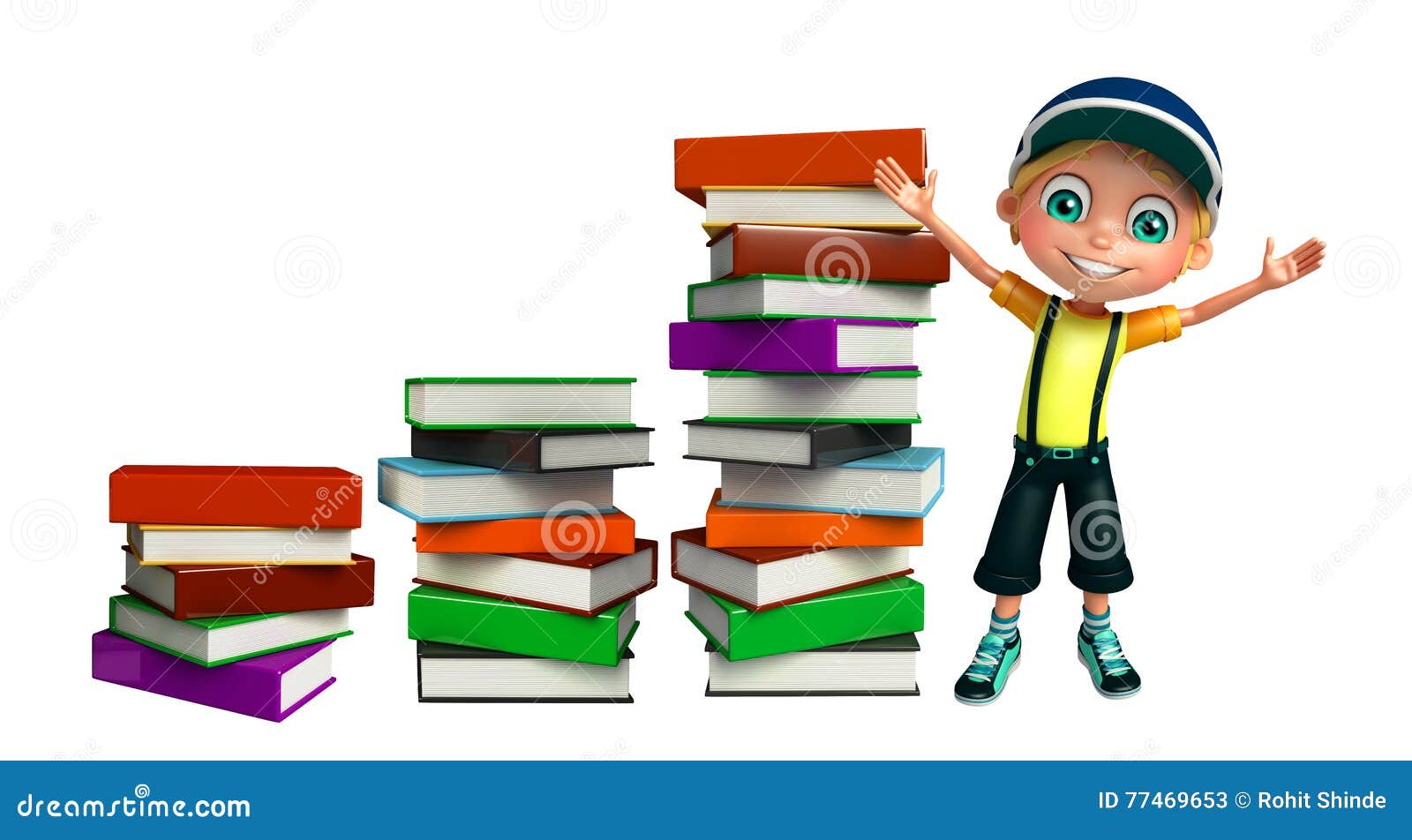 Kid boy with book stack stock illustration. Illustration of grade ...