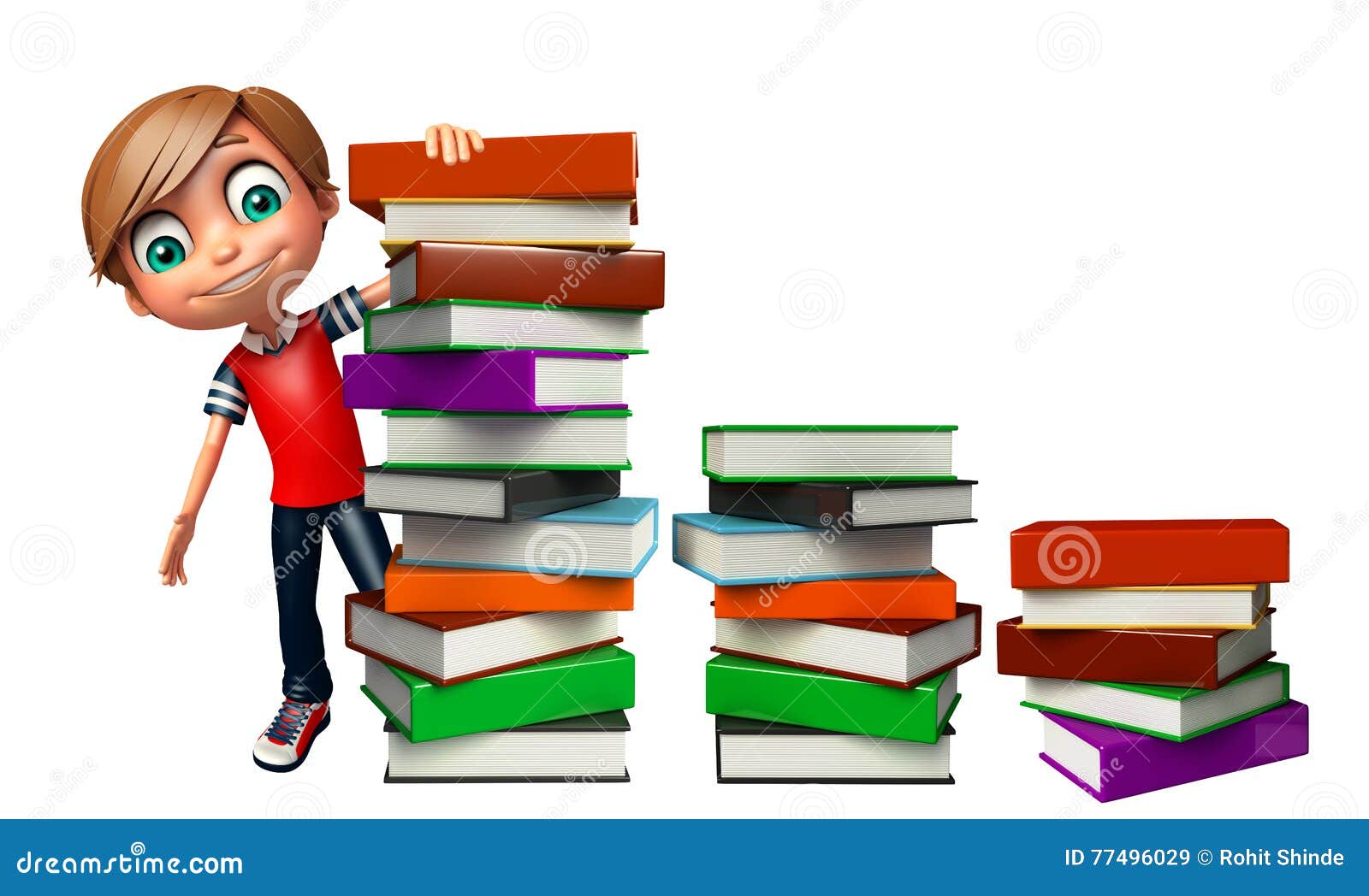 Kid boy with book stack stock illustration. Illustration of school ...