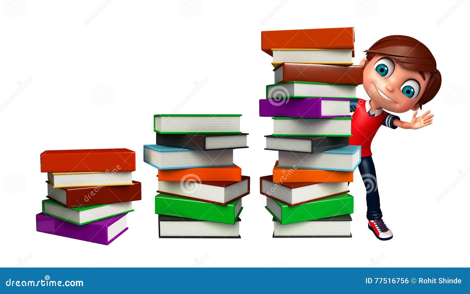 Kid boy with book stack stock illustration. Illustration of isolated ...