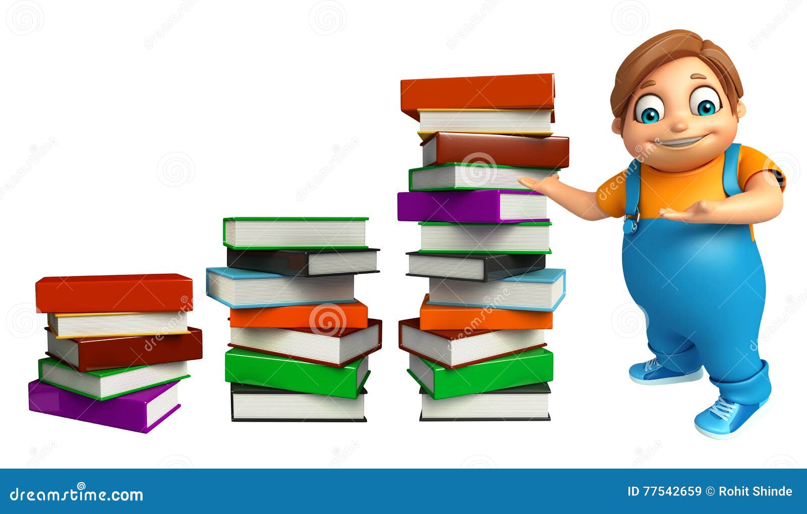Kid boy with Book Stack stock illustration. Illustration of educational ...