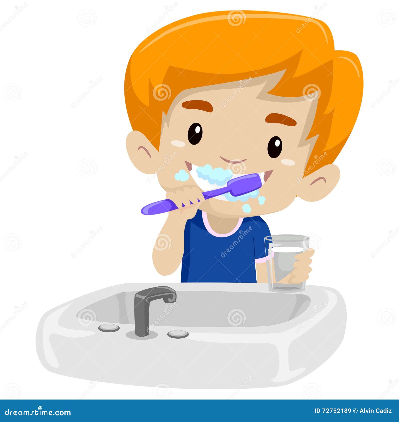 Kid Boy Brushing his teeth stock vector. Illustration of funny - 72752189