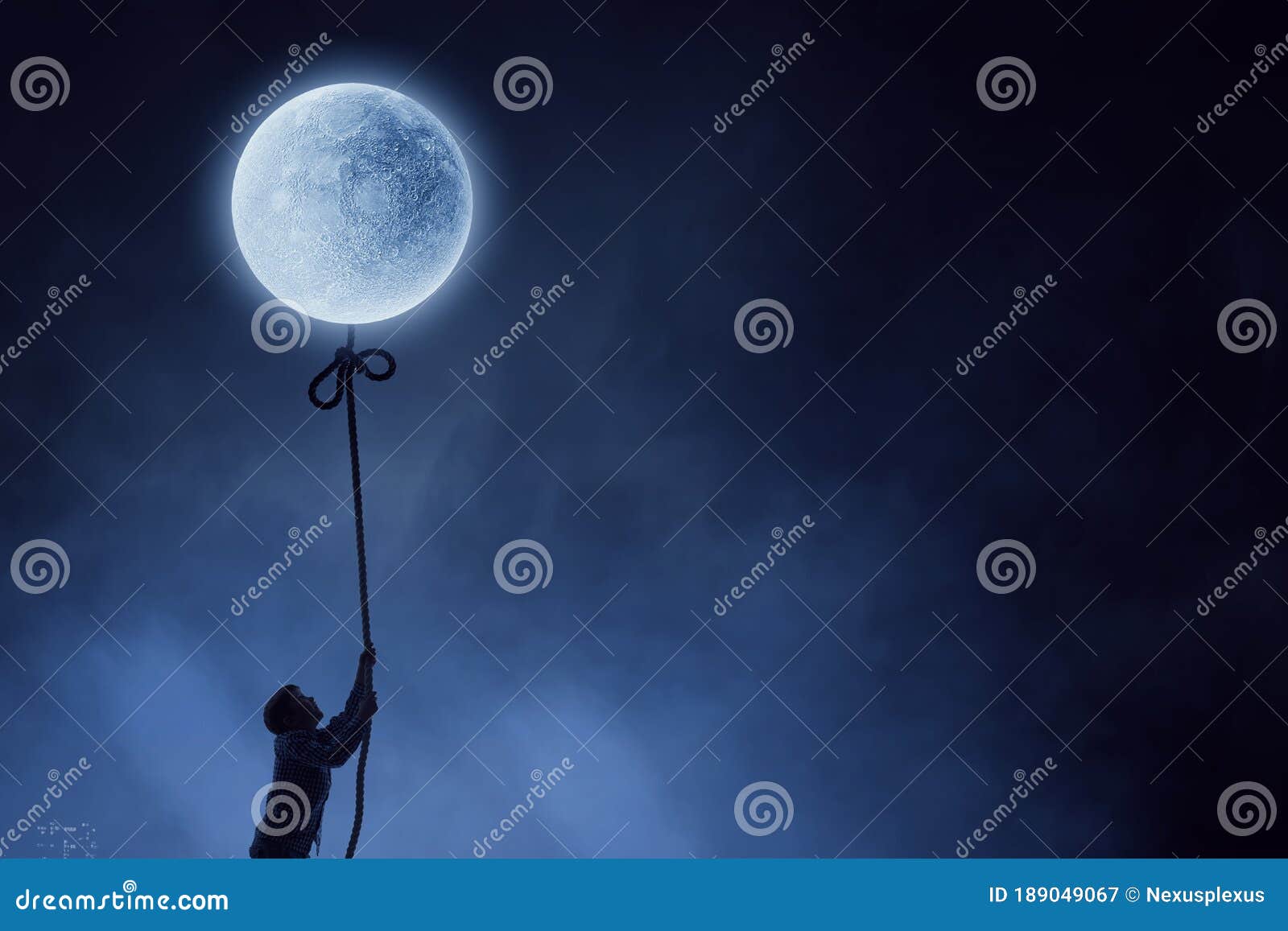 Kid Boy Catching Moon . Mixed Media Stock Image - Image of blue, high ...