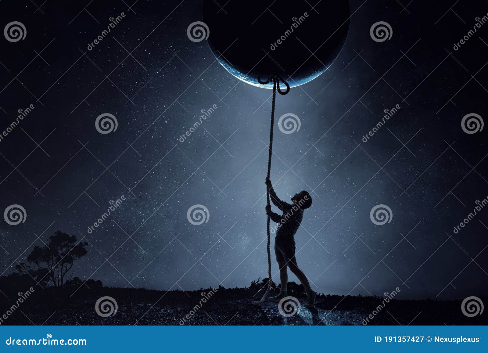 Kid Boy Catching Moon . Mixed Media Stock Image - Image of child ...