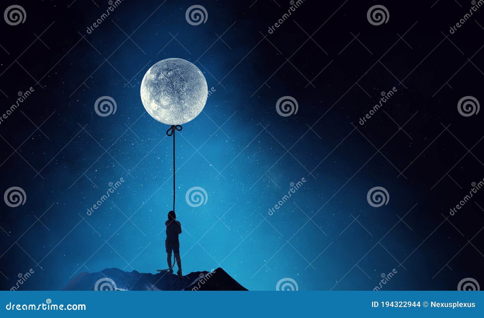 Kid Boy Catching Moon . Mixed Media Stock Photo - Image of beautiful ...