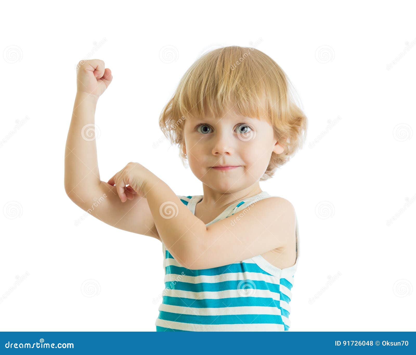 Kid Boy Child Strength Training and Showing Muscles. Stock Photo ...