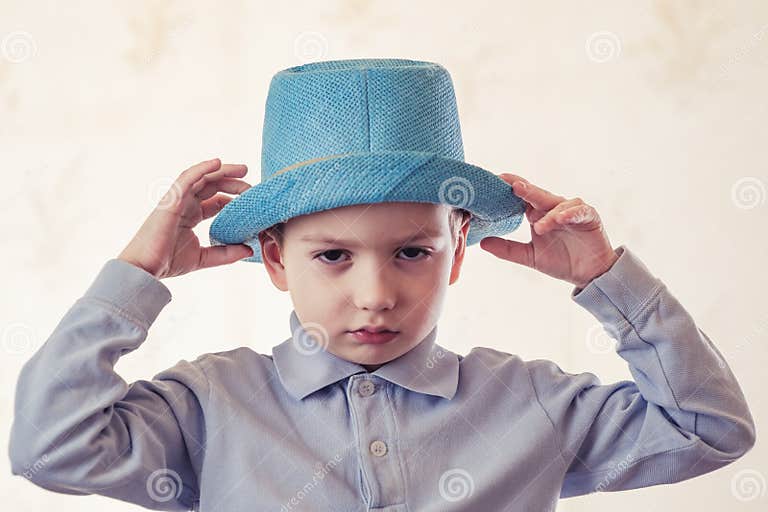 Kid Boy Child Studio Hat. People Stock Image - Image of hand, clothes ...