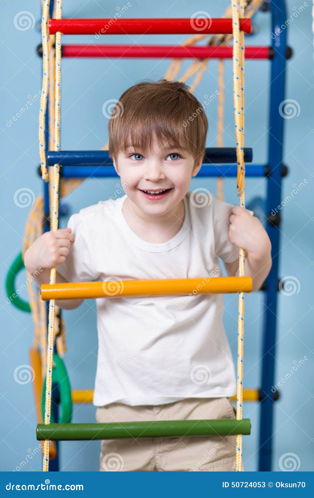 Kid Boy Climbing a Rope Ladder Stock Image - Image of child, active ...