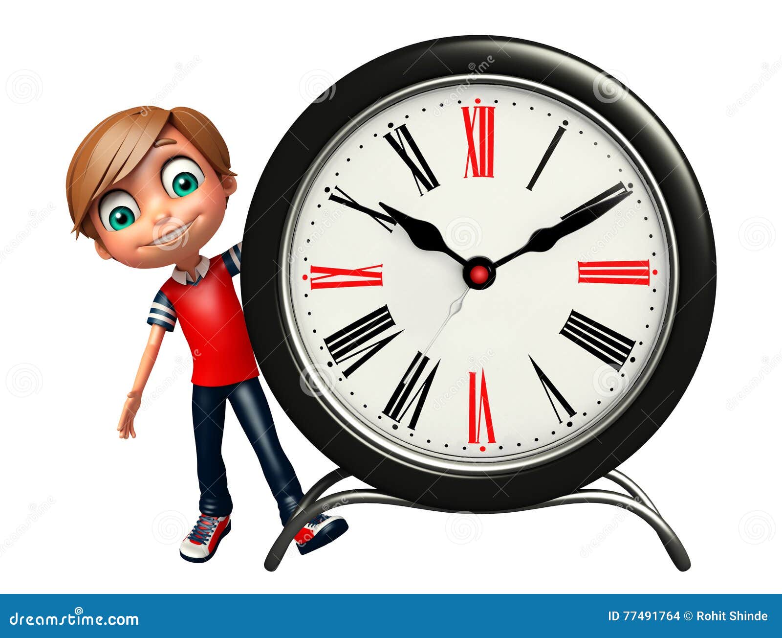 Kid boy with clock stock illustration. Illustration of activity - 77491764
