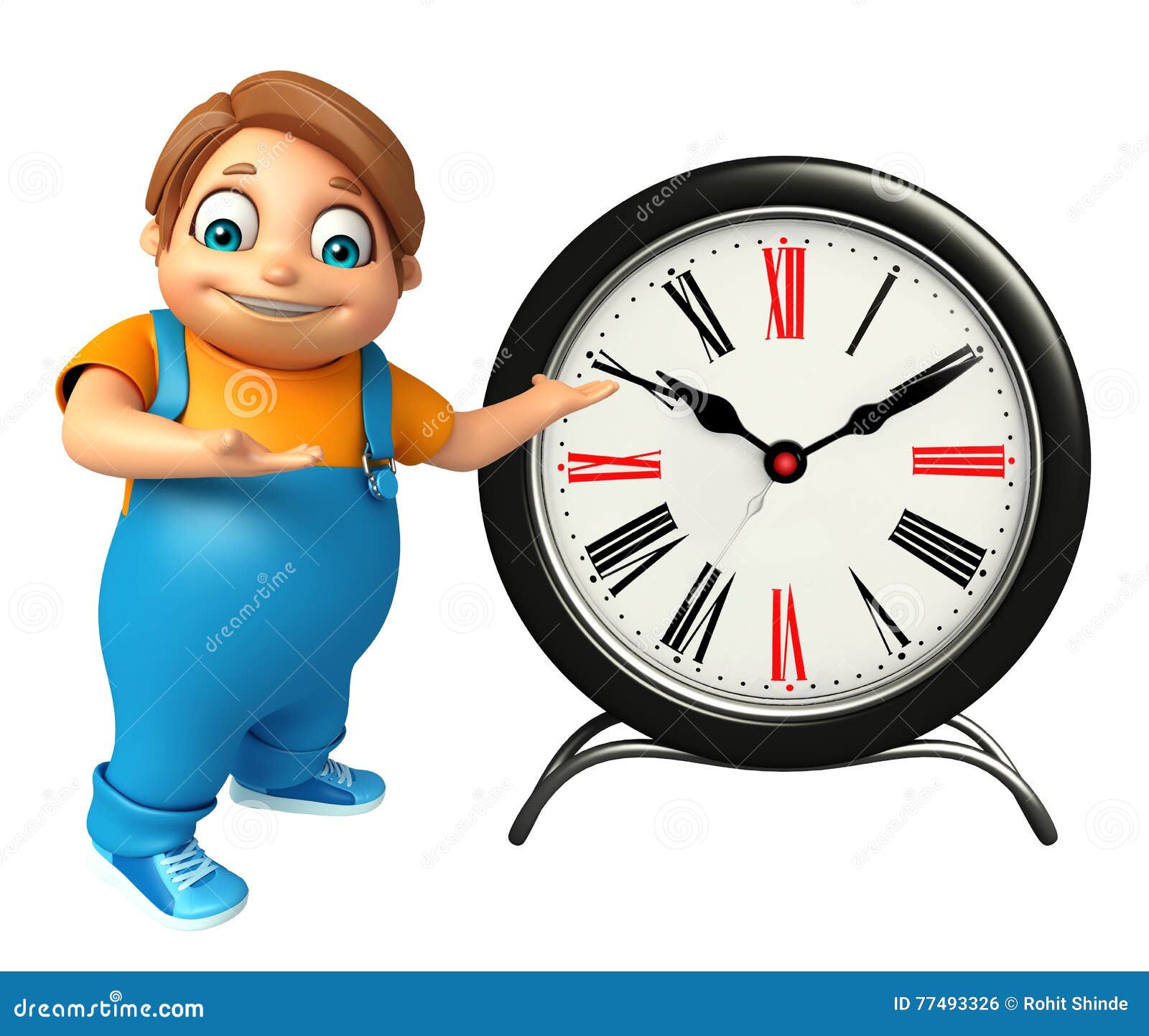 Kid boy with Clock stock illustration. Illustration of character - 77493326