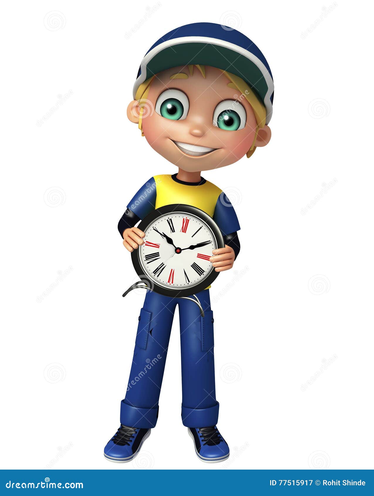 Kid boy with clock stock illustration. Illustration of young - 77515917