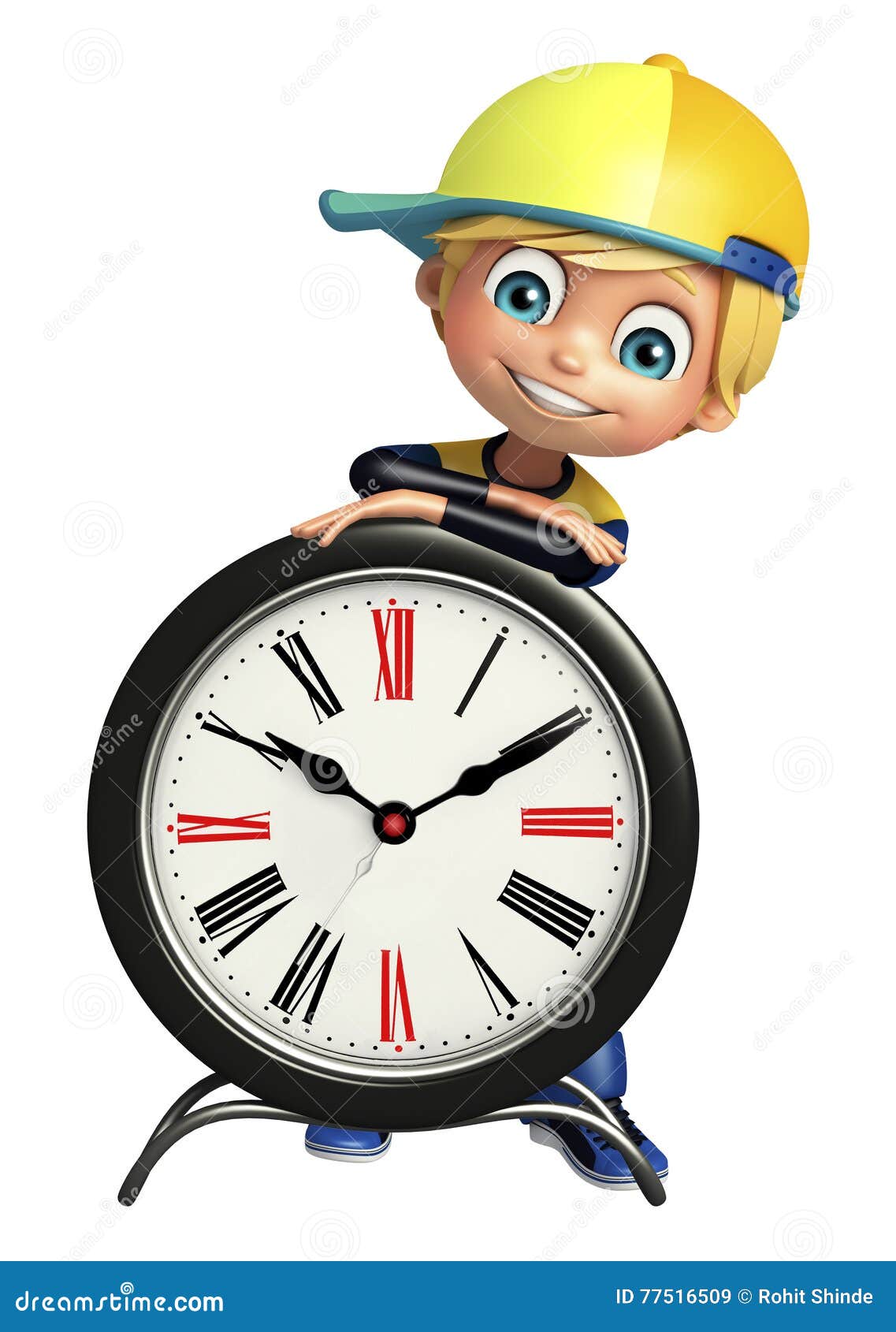 Kid boy with clock stock illustration. Illustration of smile - 77516509