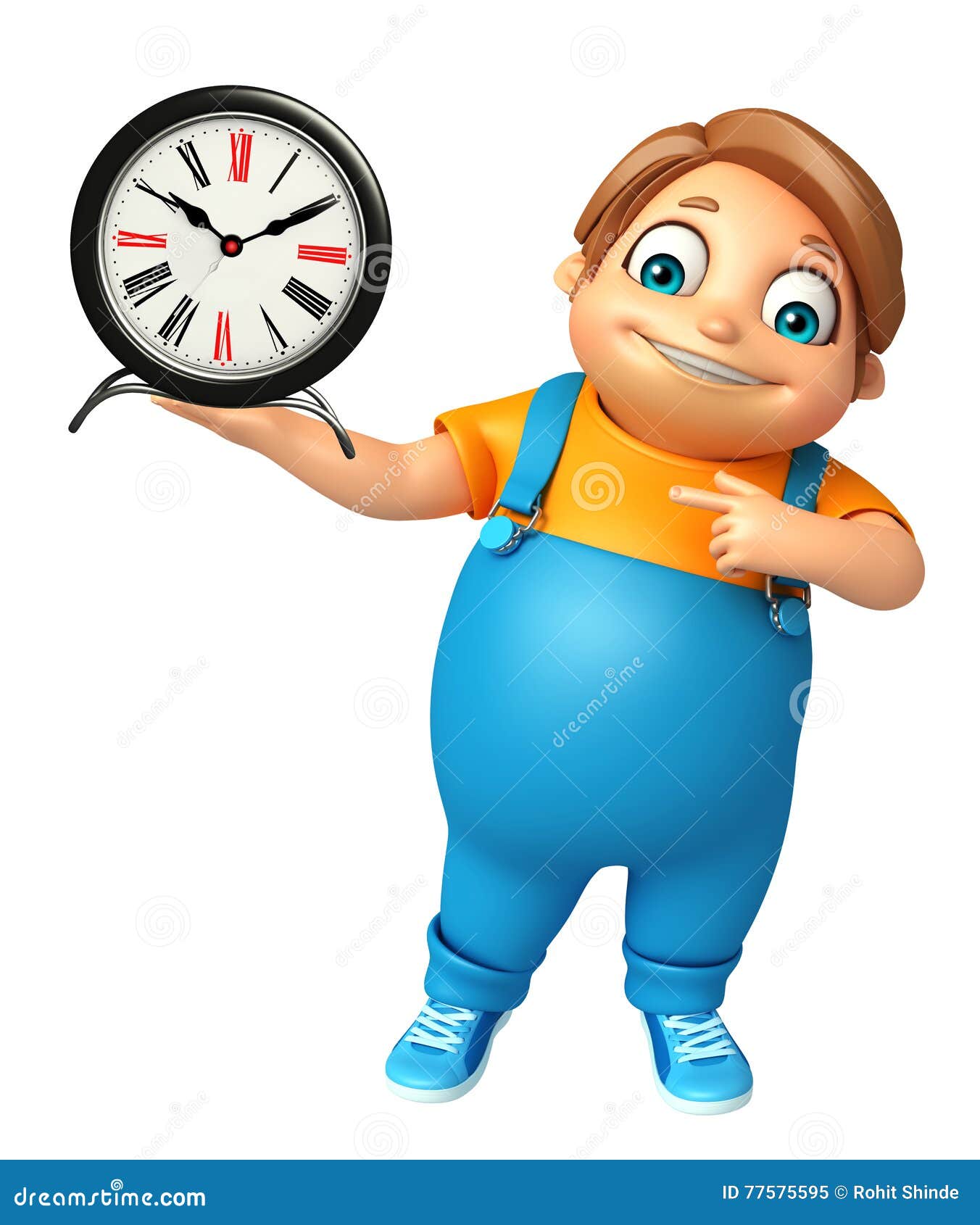 Kid boy with Clock stock illustration. Illustration of smile - 77575595