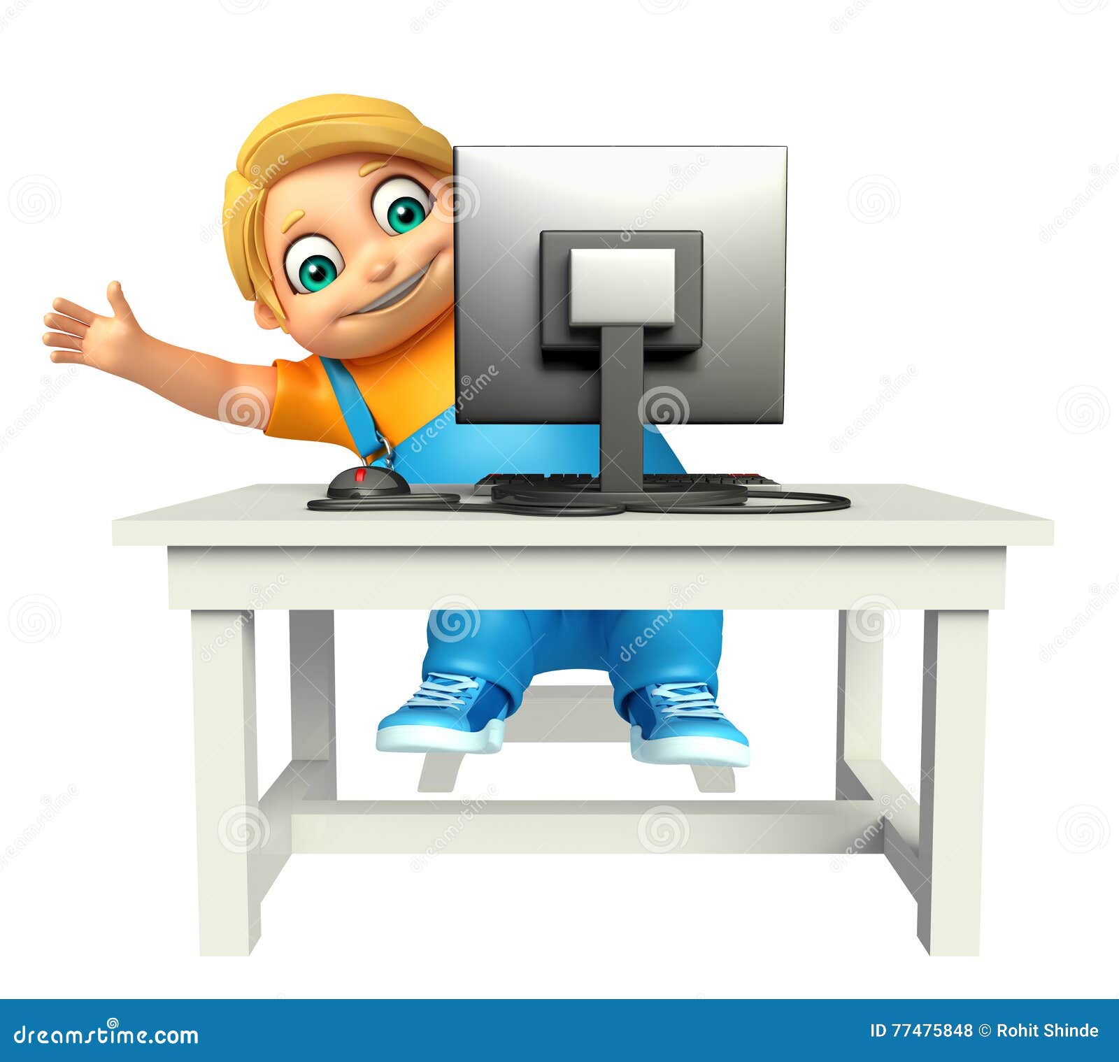 Kid boy with Computer stock illustration. Illustration of smile - 77475848
