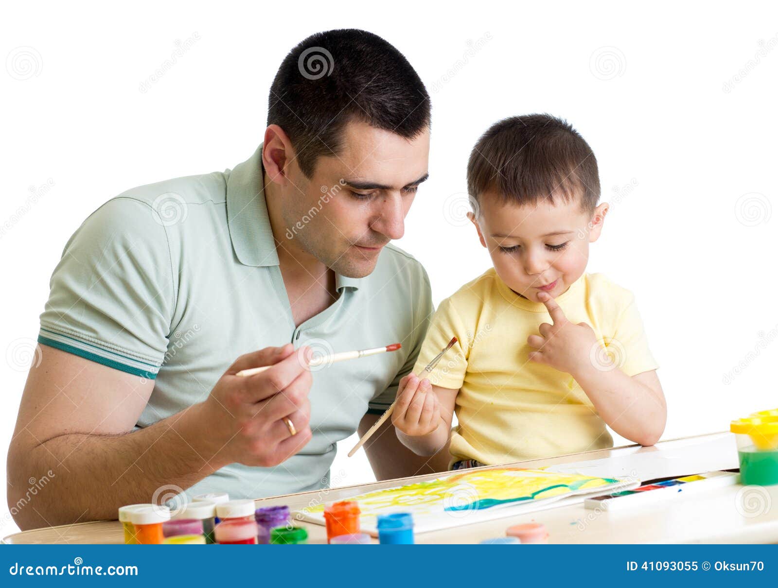 Kid Boy and Dad Paint Together Stock Image - Image of paints, education ...