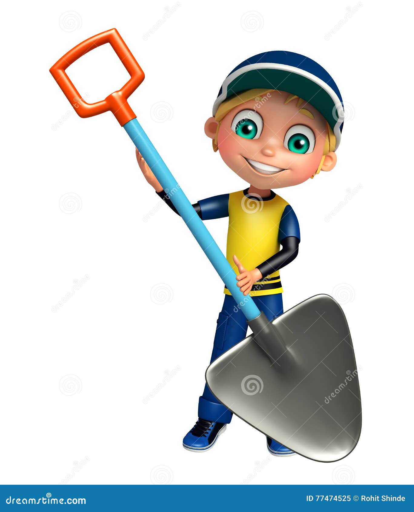 Kid Boy with Digging Shovel Stock Illustration - Illustration of shovel ...