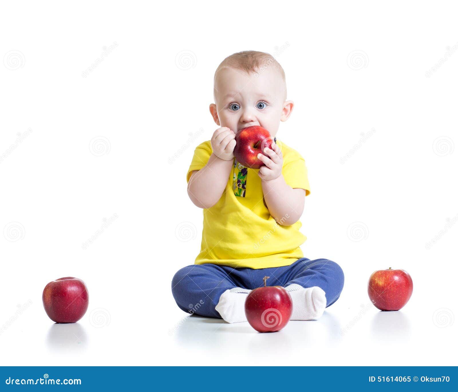 Kid Boy Eating Apple, Isolated on White Stock Image - Image of hand ...